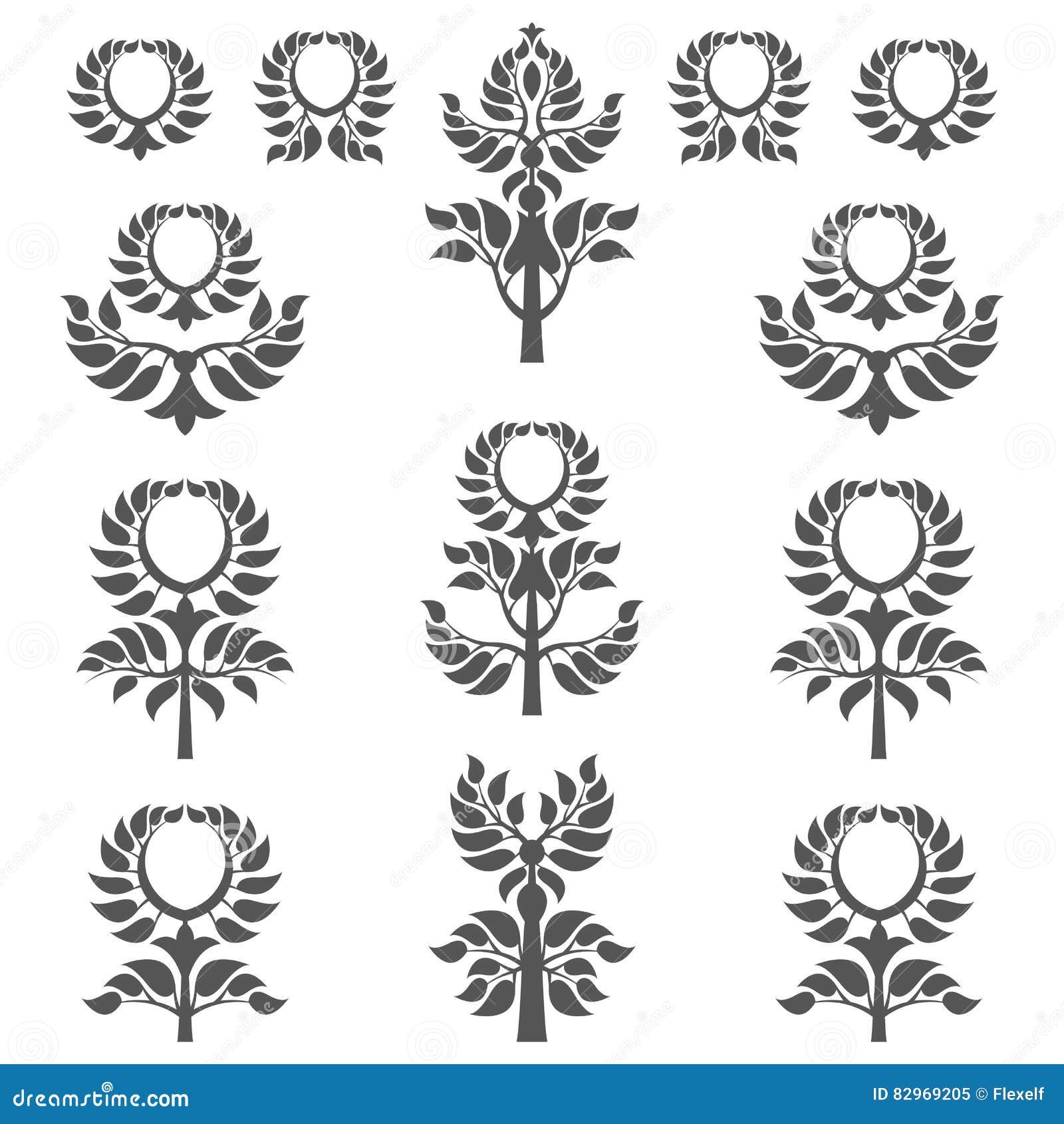 Set of Abstract Foliate Elements. Stock Vector - Illustration of flower ...