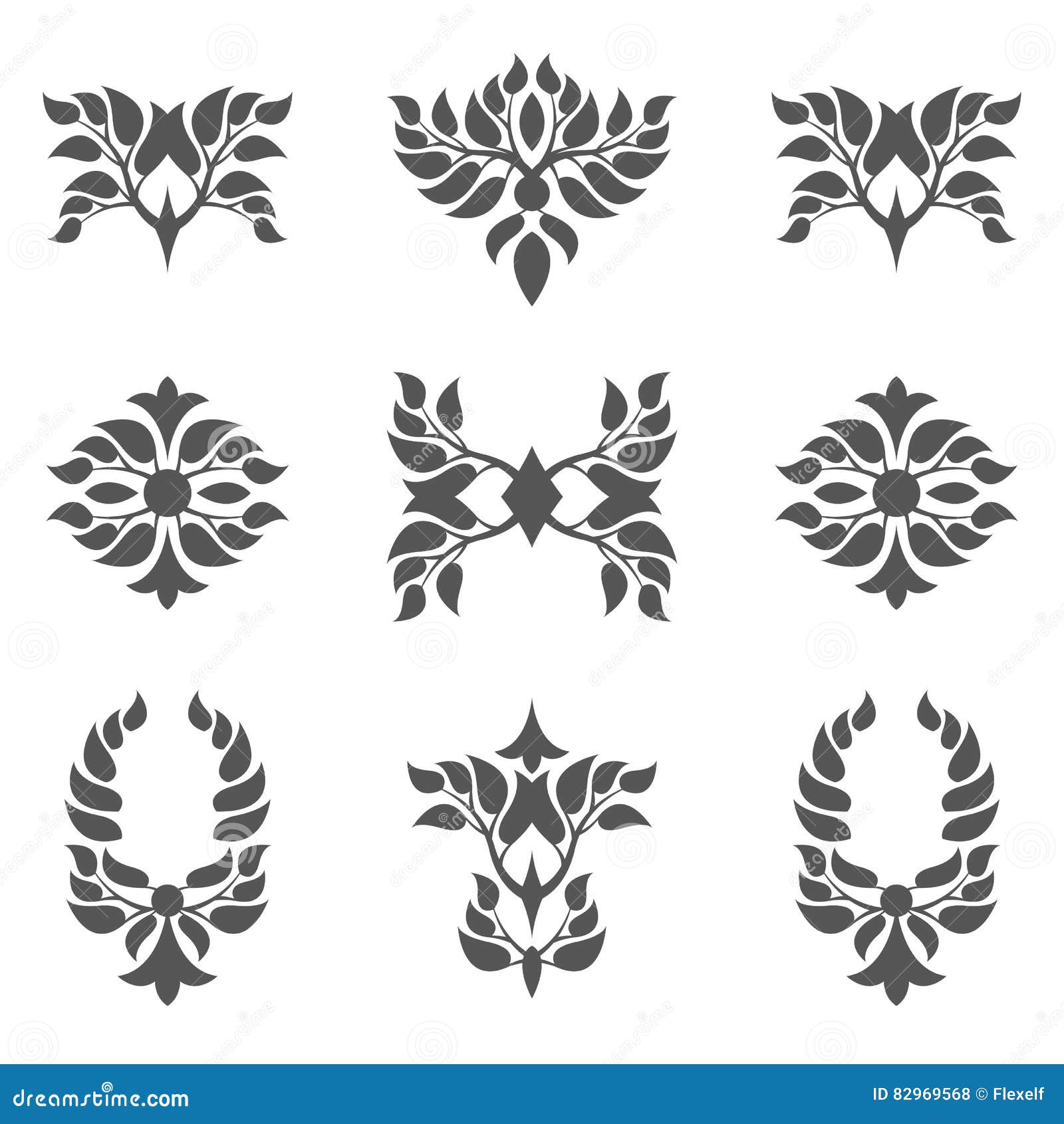 Set of Abstract Foliate Elements. Stock Vector - Illustration of nature ...