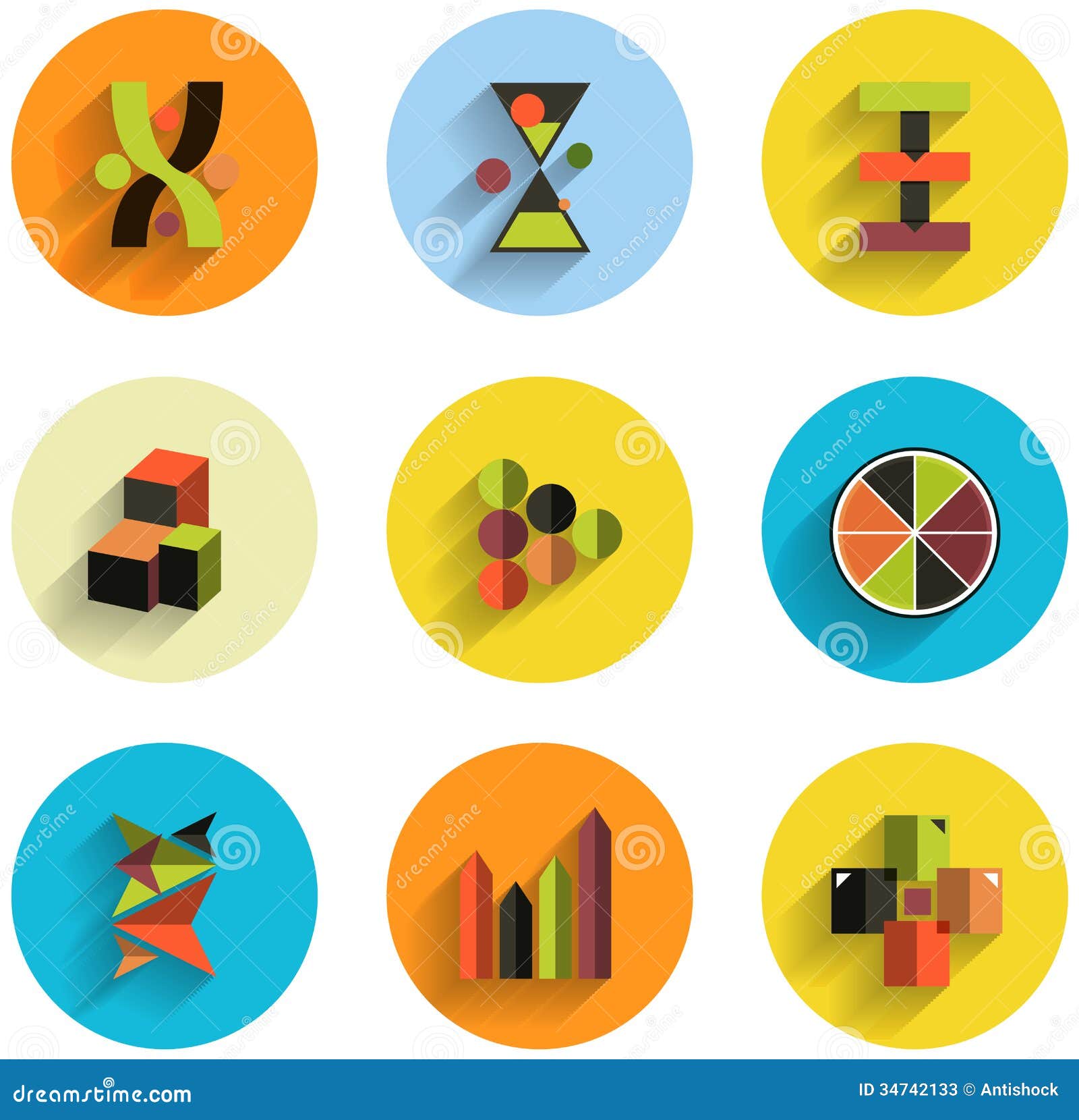 Set of Abstract Geometric Flat Icons Stock Illustration - Illustration ...
