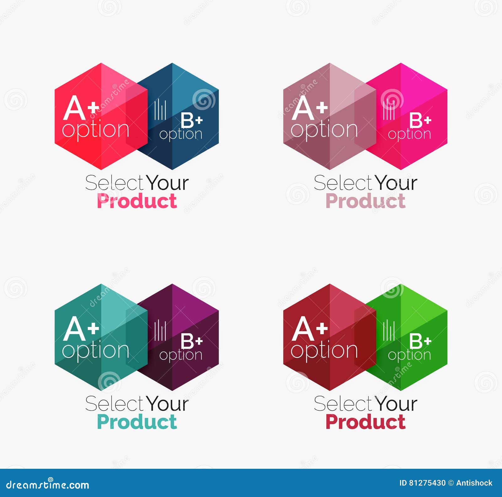 Set of Abstract Geometric Hexagon Design with Options and Text Stock ...