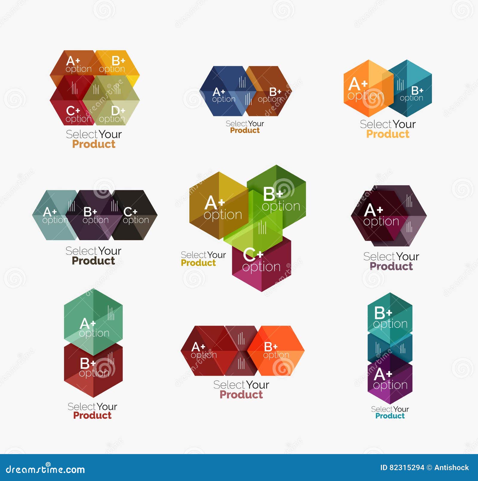 Set of Abstract Geometric Hexagon Design with Options and Text Stock ...