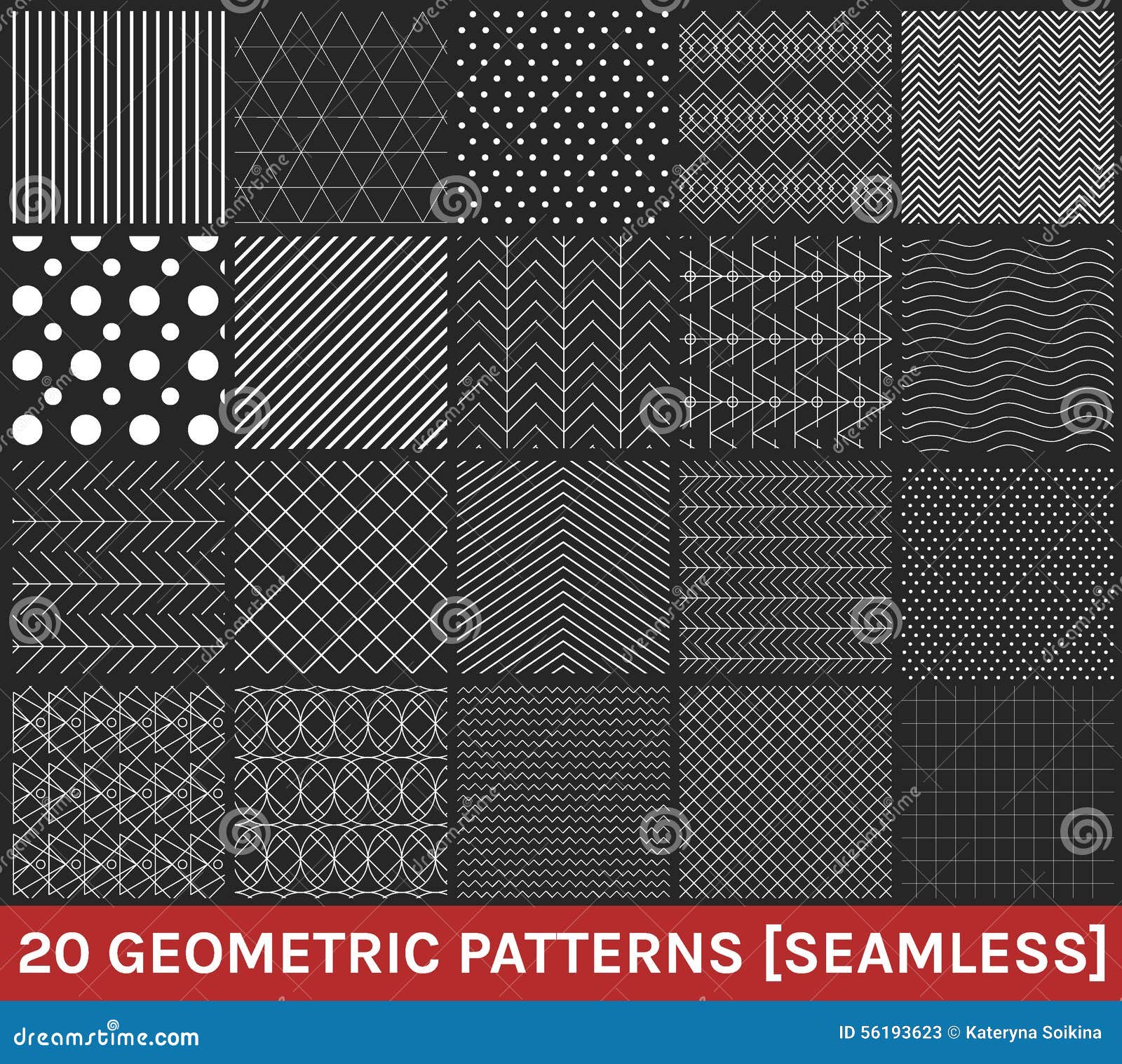 Set of 20 Abstract Geometric Patterns Black Background Stock Vector ...
