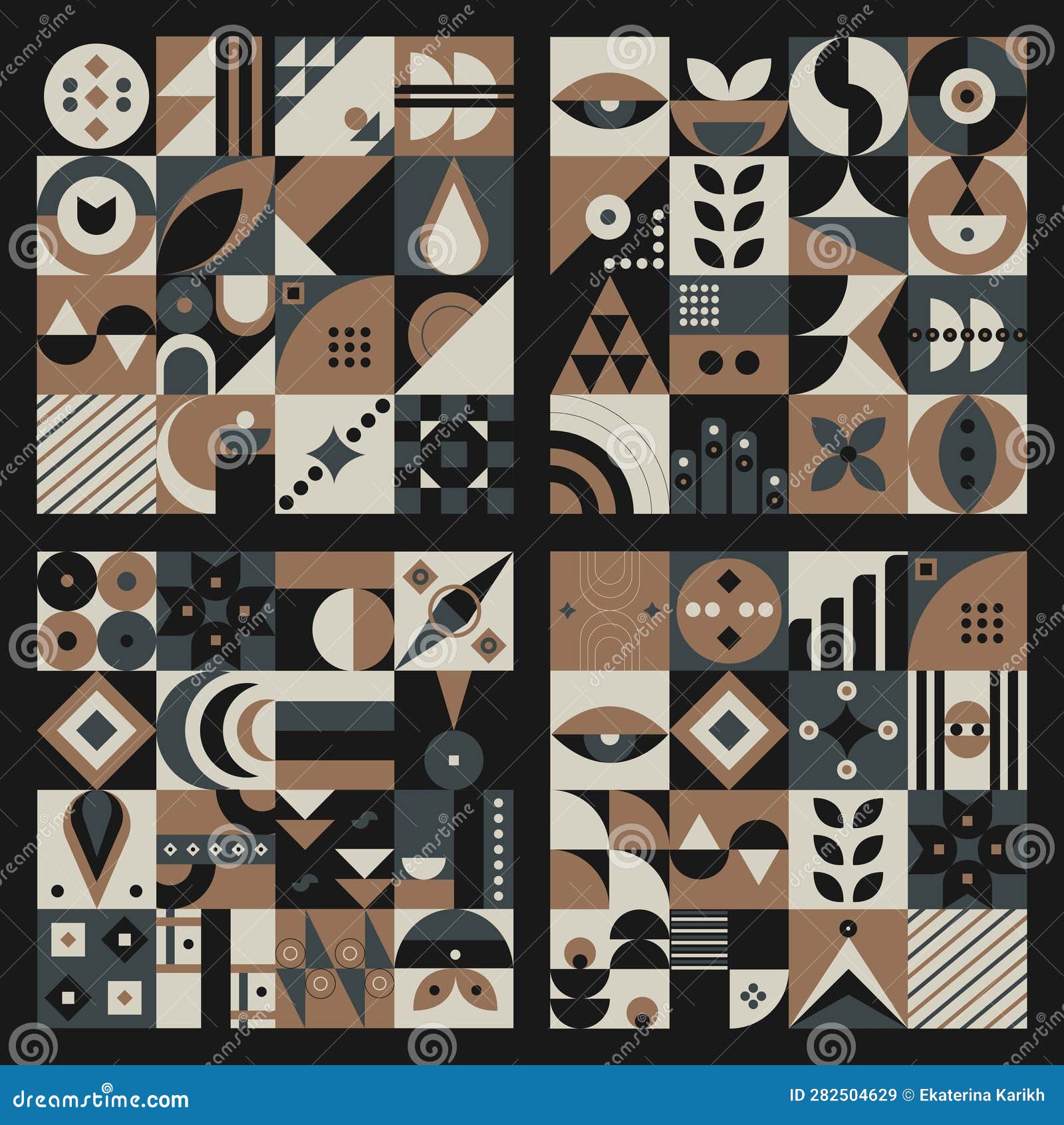 Set Abstract Geometric Patterns Design in Retro Style. Stock Vector ...