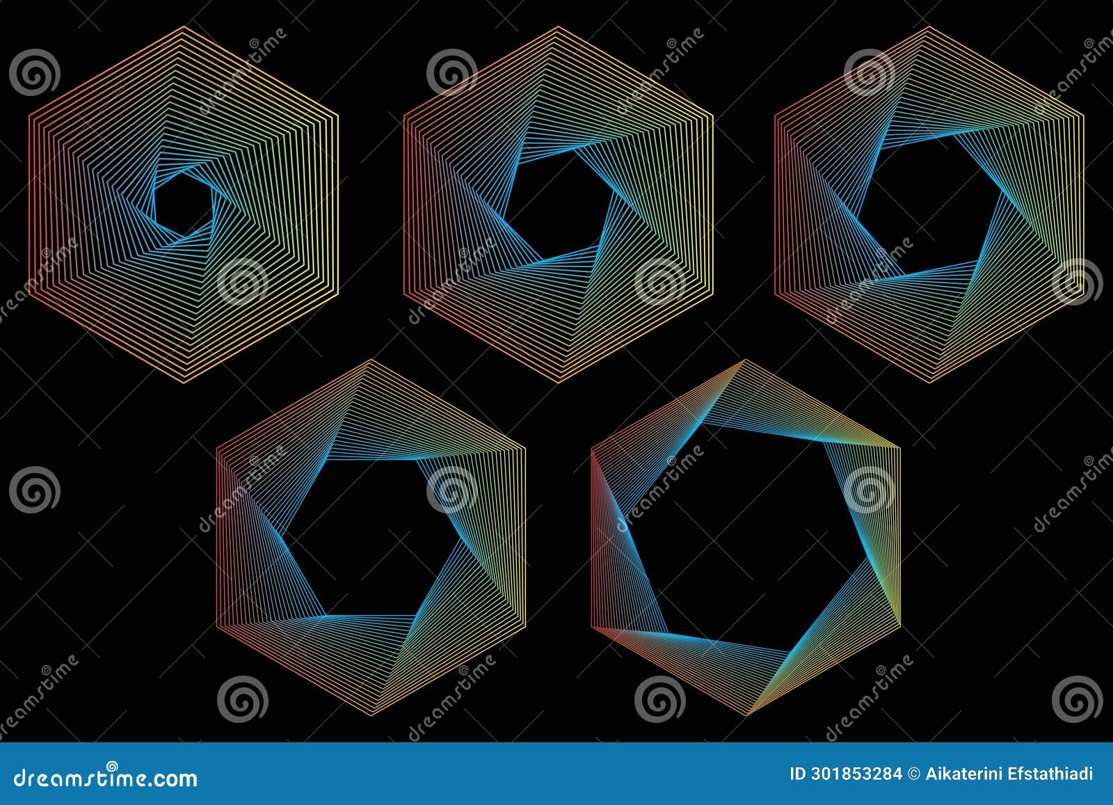 Set of Abstract Geometric Shapes on Black Background Stock Illustration ...