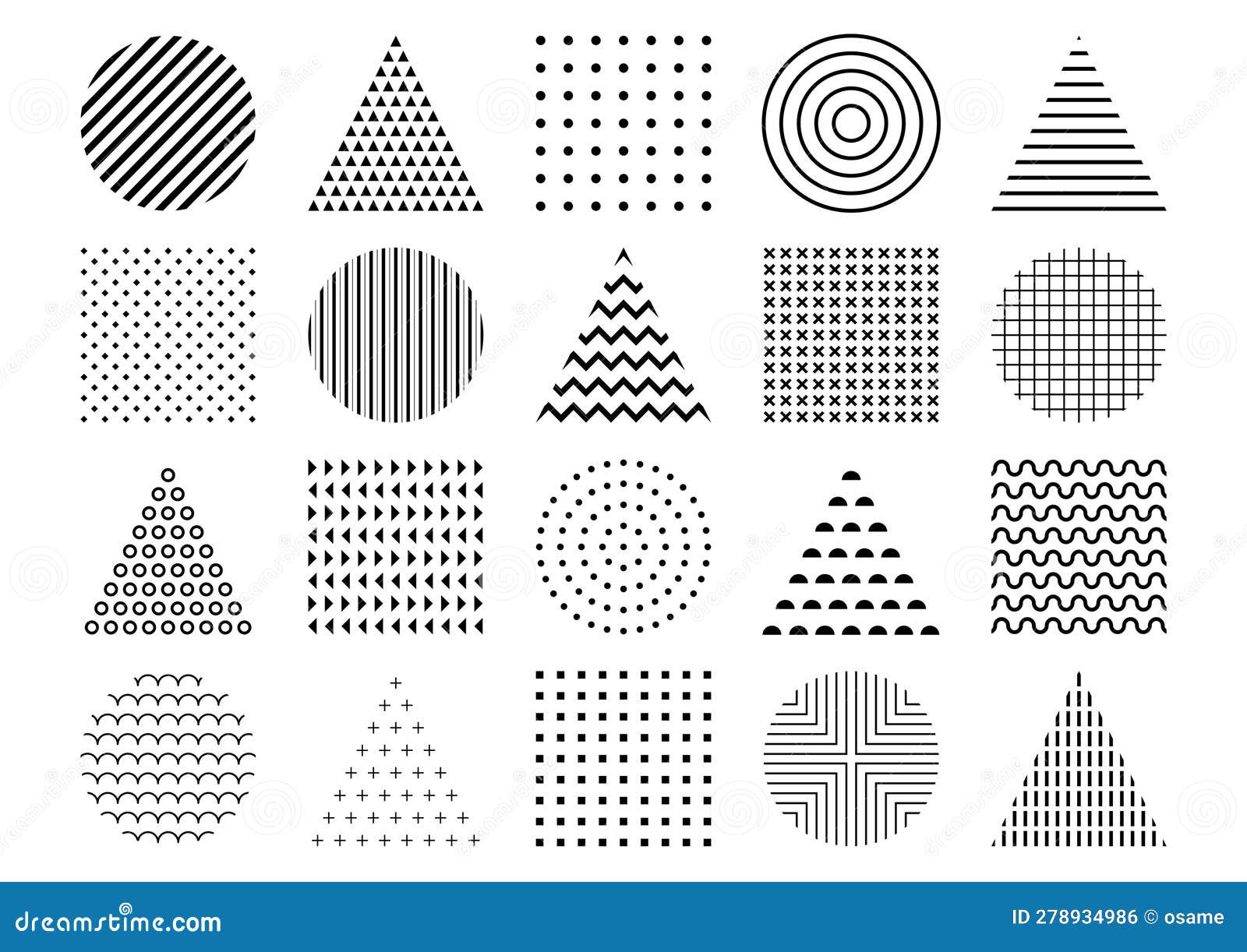 Set of Abstract Geometric Simple Seamless Patterns. Polka Dot, Stripes ...
