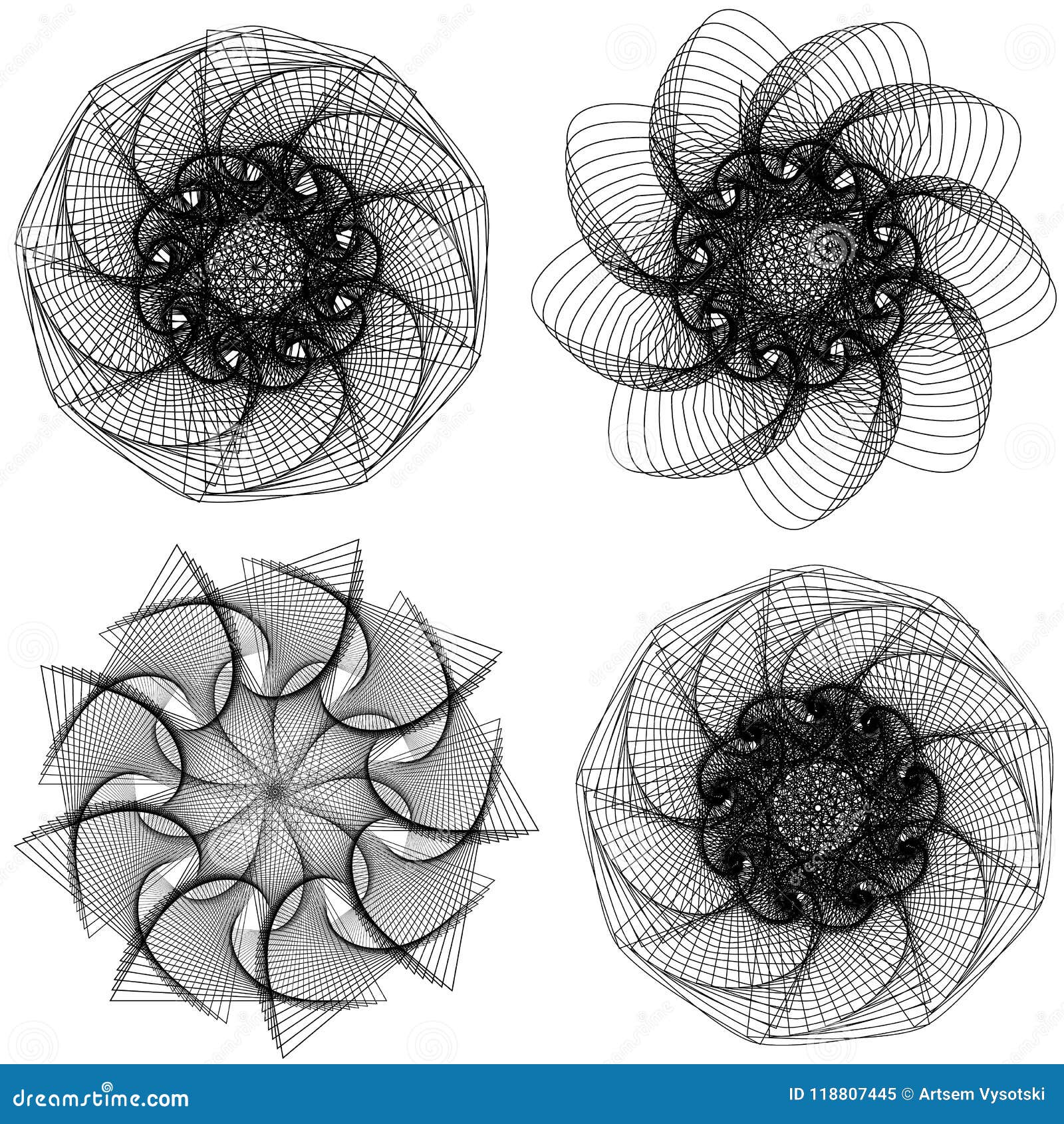 Set of Abstract Geometric Spirograph Background. Vector Illustration ...