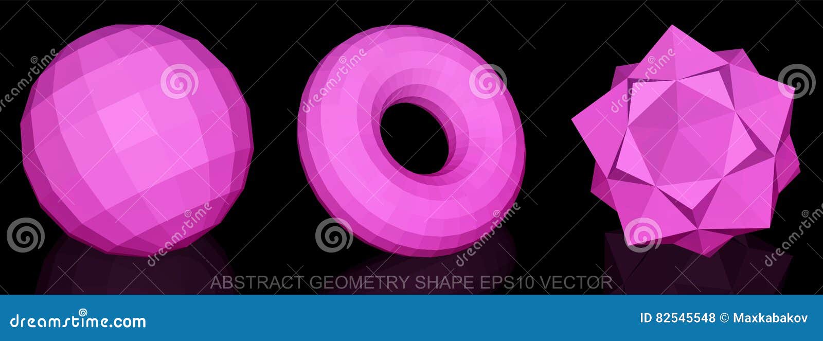 Set of Abstract Geometry Shape: Pink Sphere, Torus, Octahedron. 3D ...