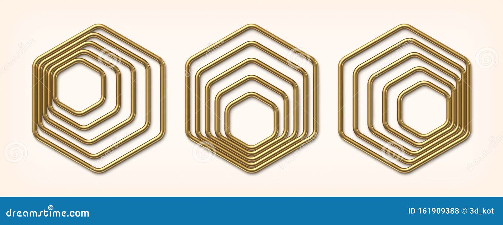 Set of Abstract Golden Hexagonal Frames Stock Vector - Illustration of ...