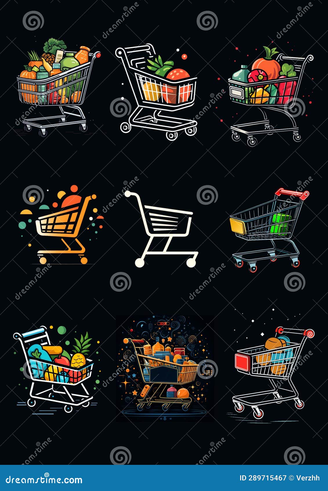 Set of Abstract Grocery Baskets 2 Stock Illustration - Illustration of ...