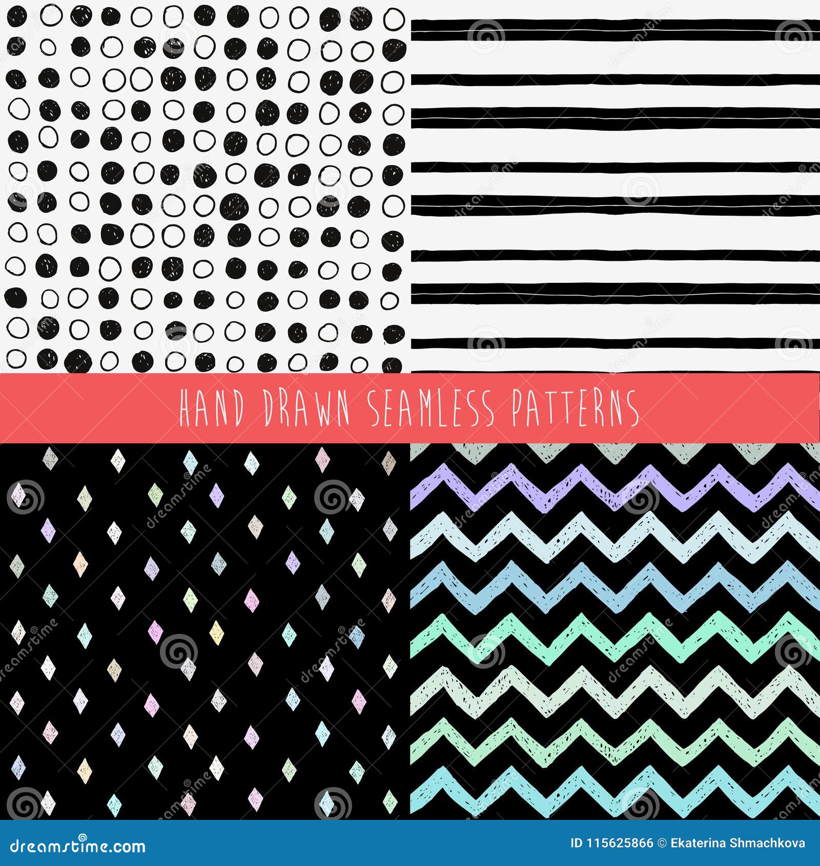Set of Abstract Hand Drawn Patterns. Stock Illustration - Illustration ...