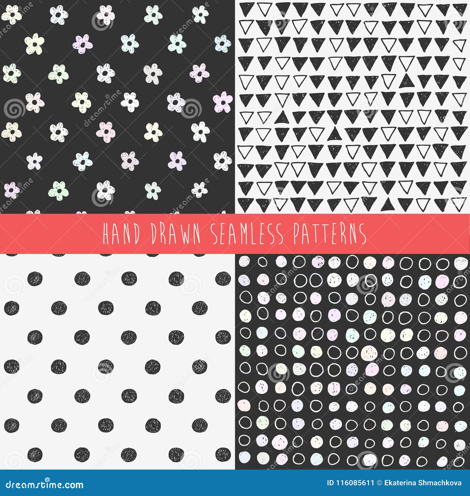 Set of Abstract Hand Drawn Patterns. Stock Illustration - Illustration ...