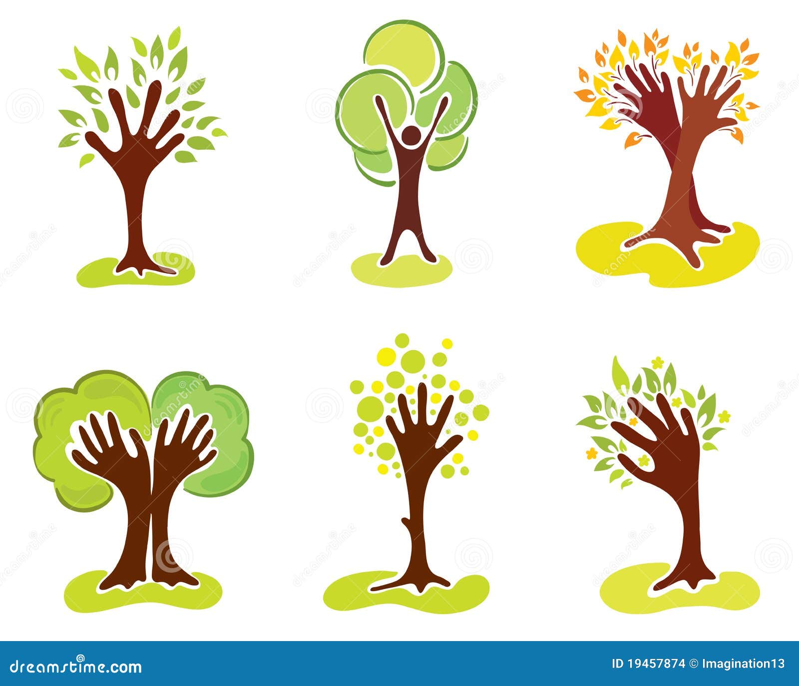 A Set of Abstract Hand-trees Stock Vector - Illustration of autumn ...