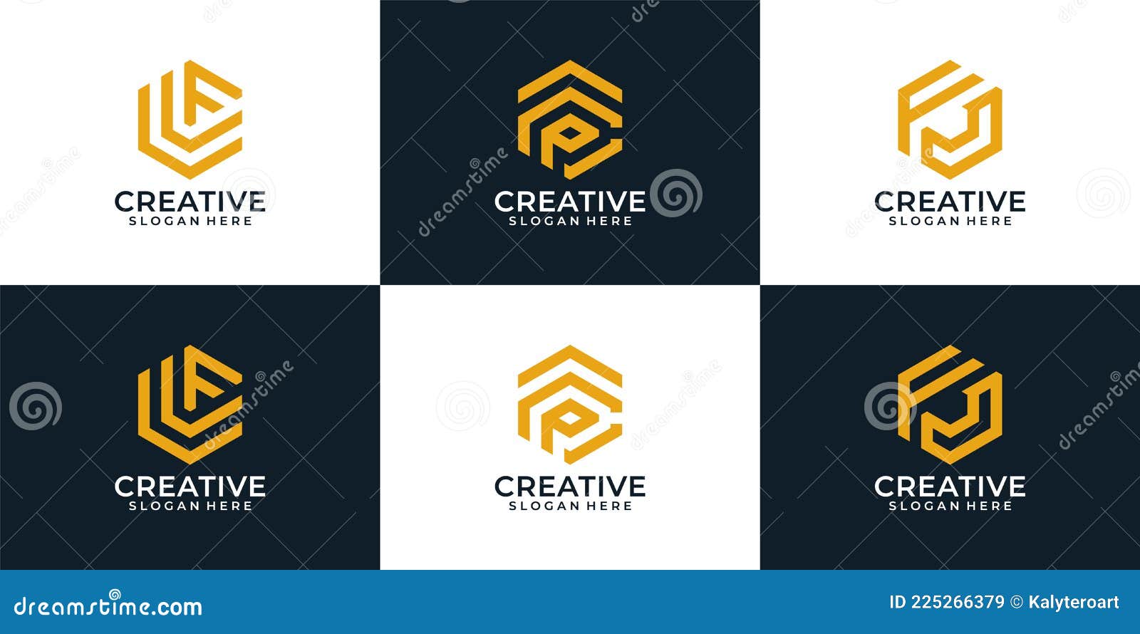 Set of Abstract Hexagonal Elegant Creative Logo Design with Monogram ...