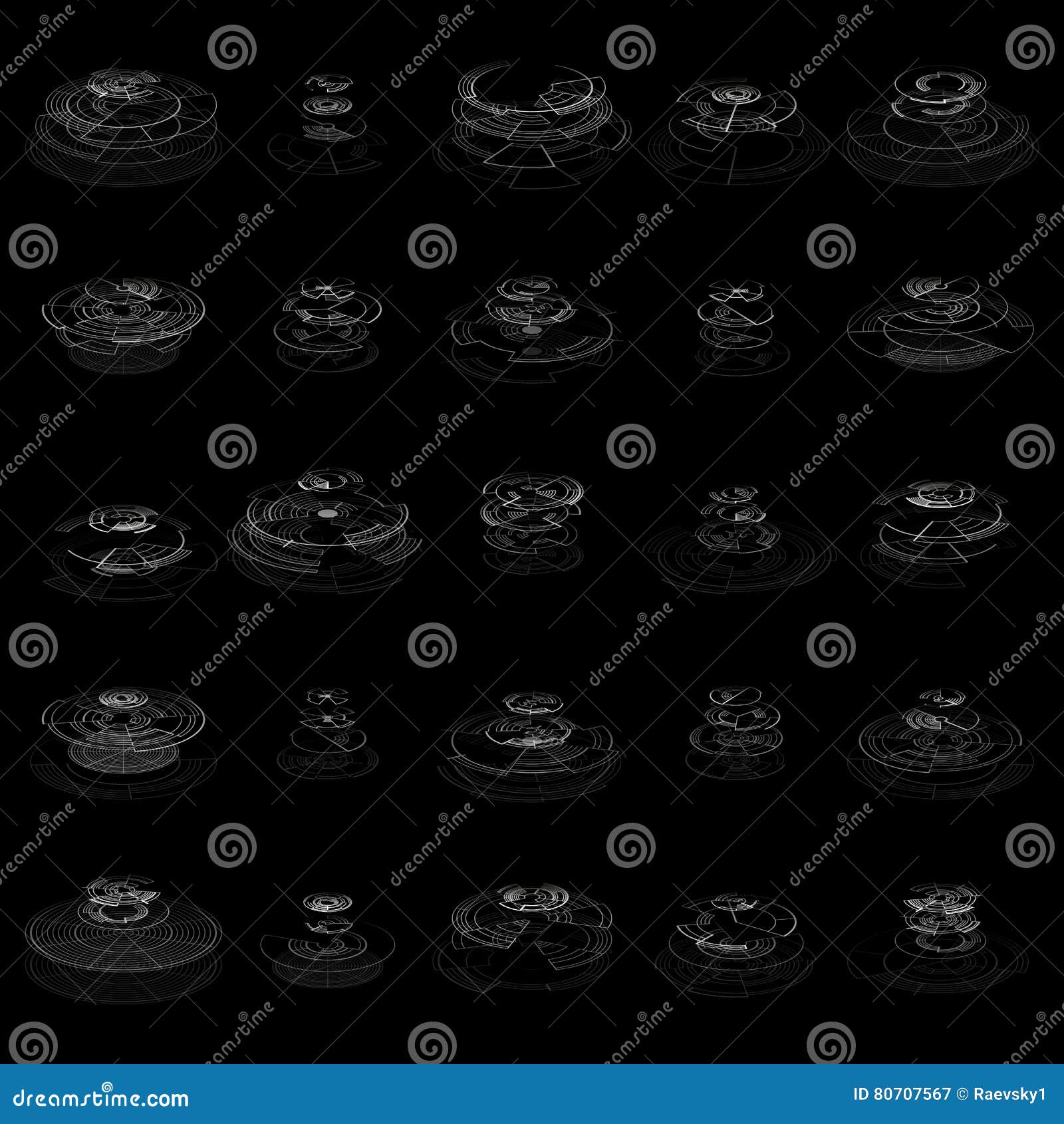 Set of Abstract Hud Elements Isolated on Black Background. High Tech ...