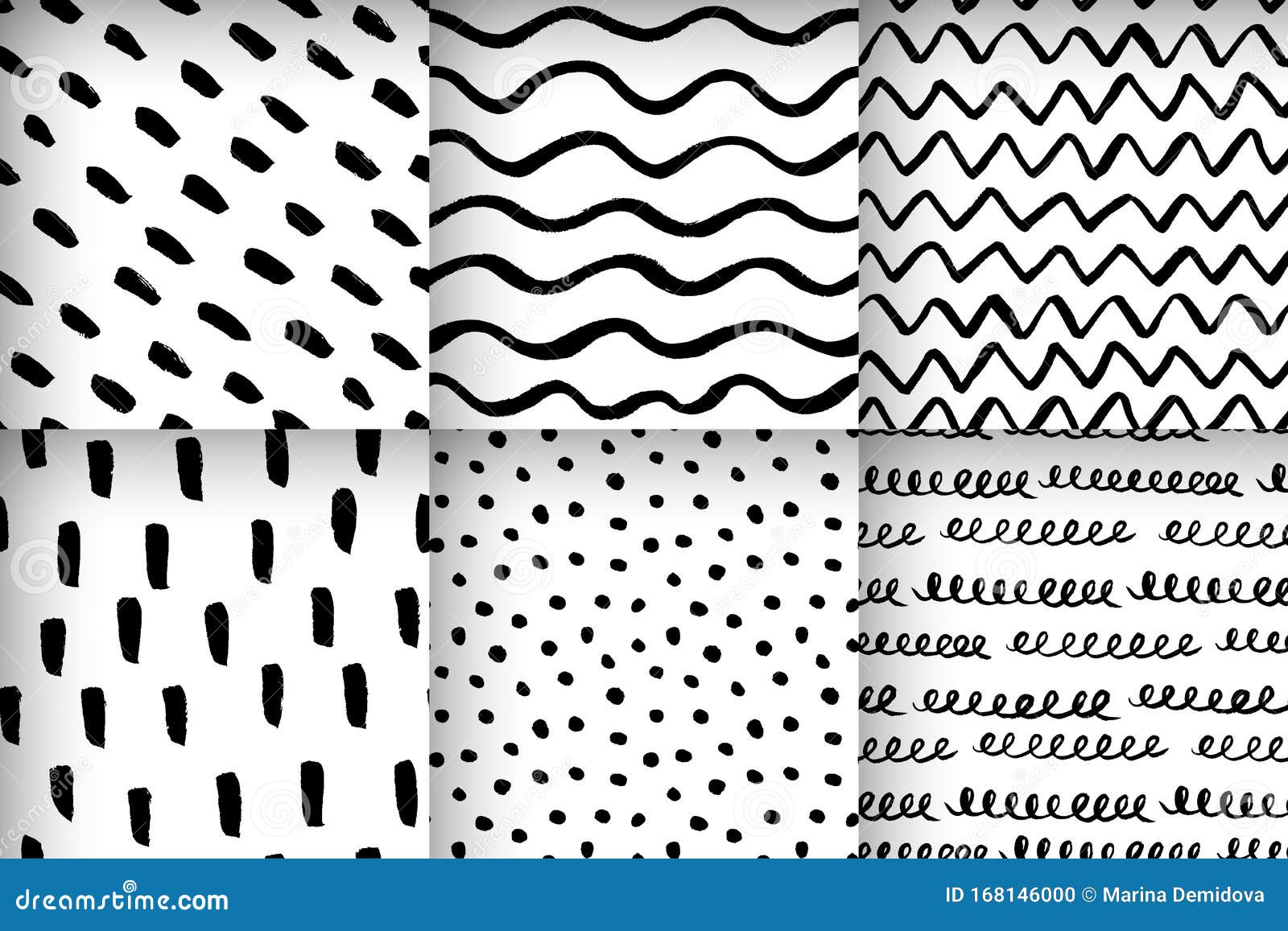 Set of Abstract Brush Pen Drawing Seamless Patterns Stock Vector ...