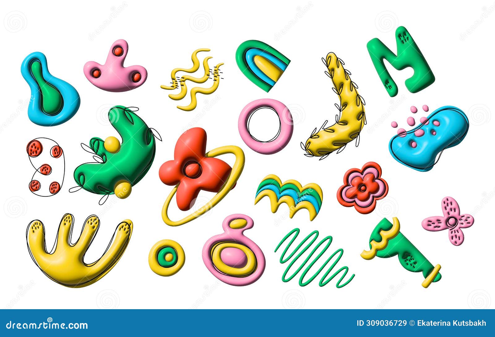Set of Abstract Isolated Inflated Shapes. Funny Bright 3D Doodle Spots ...