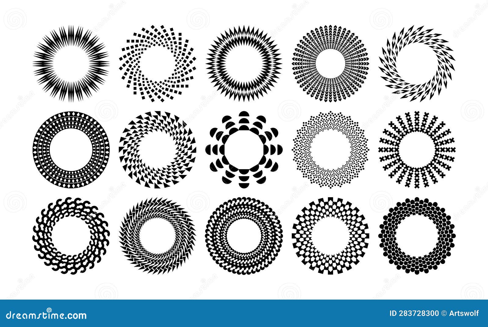 Set of Abstract Line Circle Border Logo Design. Geometric Sun Shape ...