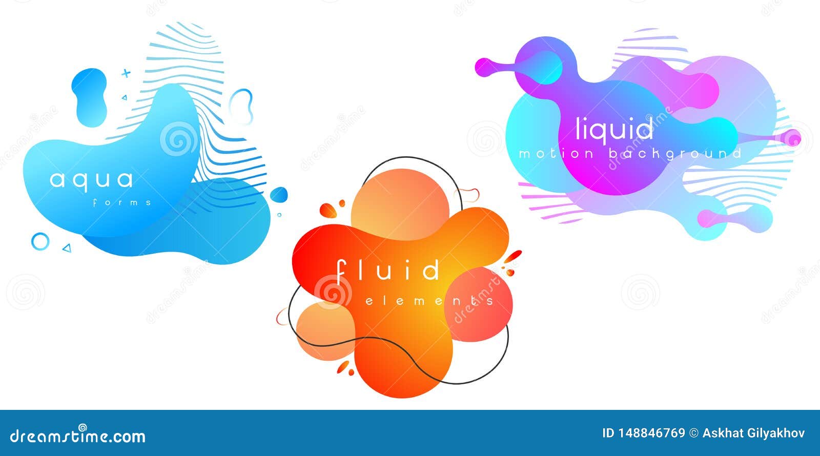 Set of Abstract Liquid Elements ,gradient Banners with Flowing Fluid ...