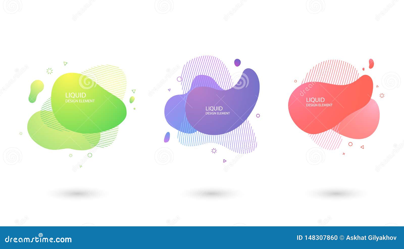 Set of Abstract Liquid Shape, Fluid Design. Dynamical Colored Forms and ...