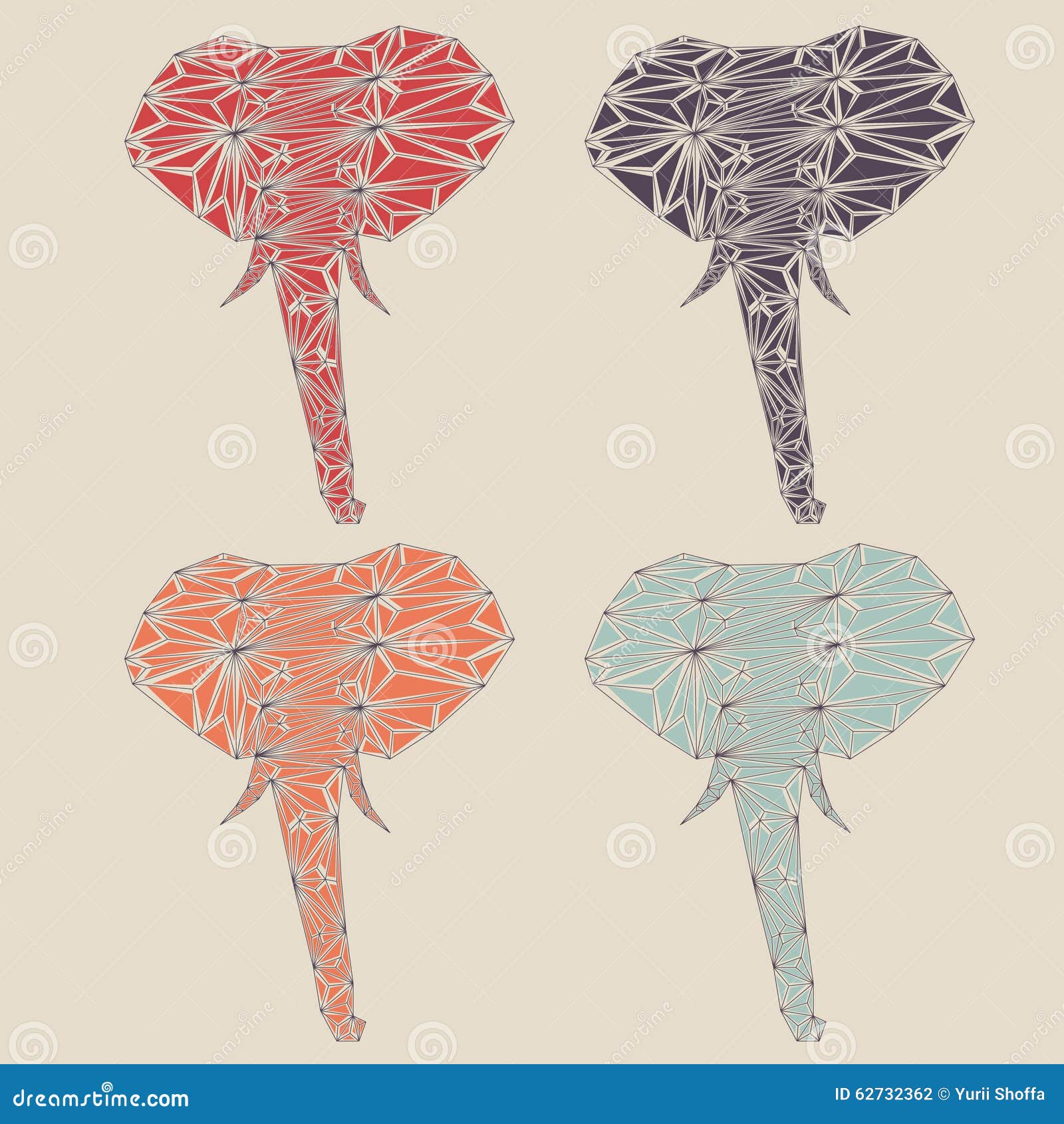 Set of Abstract Low Poly Elephant Head. Stock Illustration ...