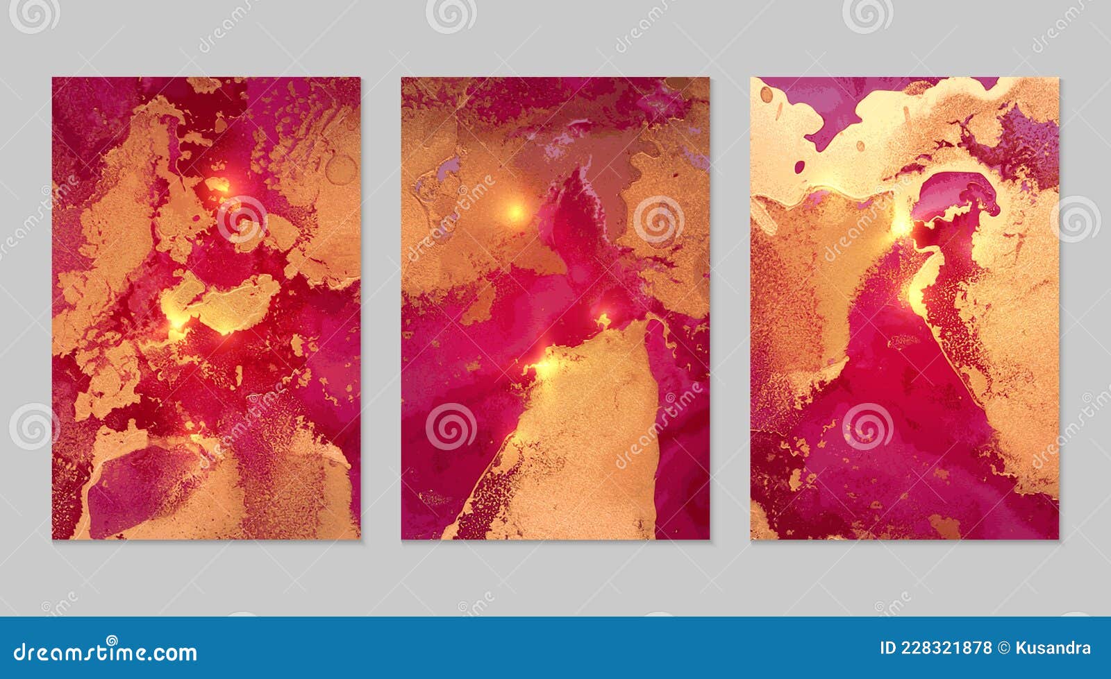 Set of Abstract Magenta and Gold Backgrounds with Marble Texture and ...