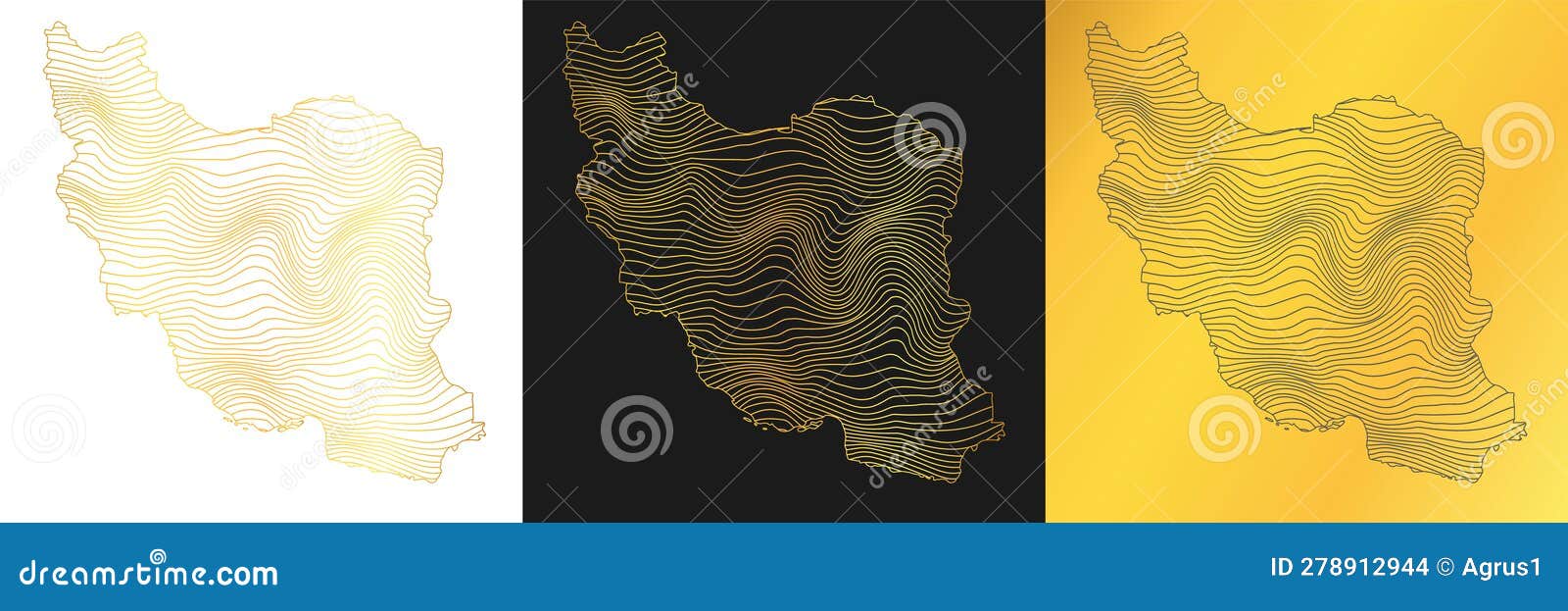 Set Of 3 Abstract Maps Of India - Vector Illustration Of Striped Gold ...