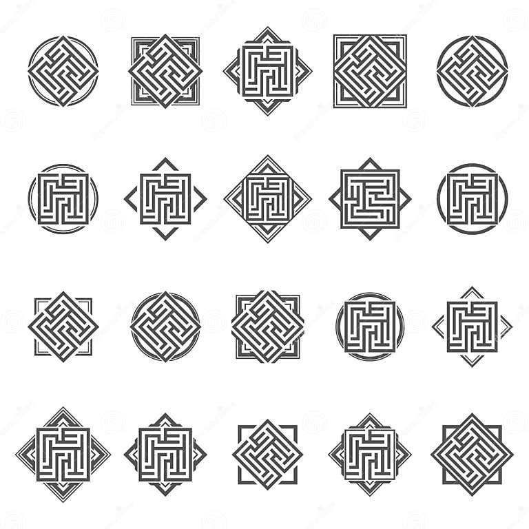 Set of Abstract Maze Elements Stock Vector - Illustration of icon ...