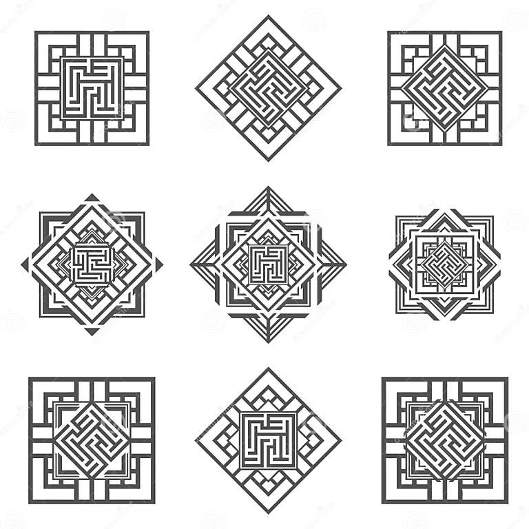 Set of Abstract Maze Elements Stock Vector - Illustration of games ...