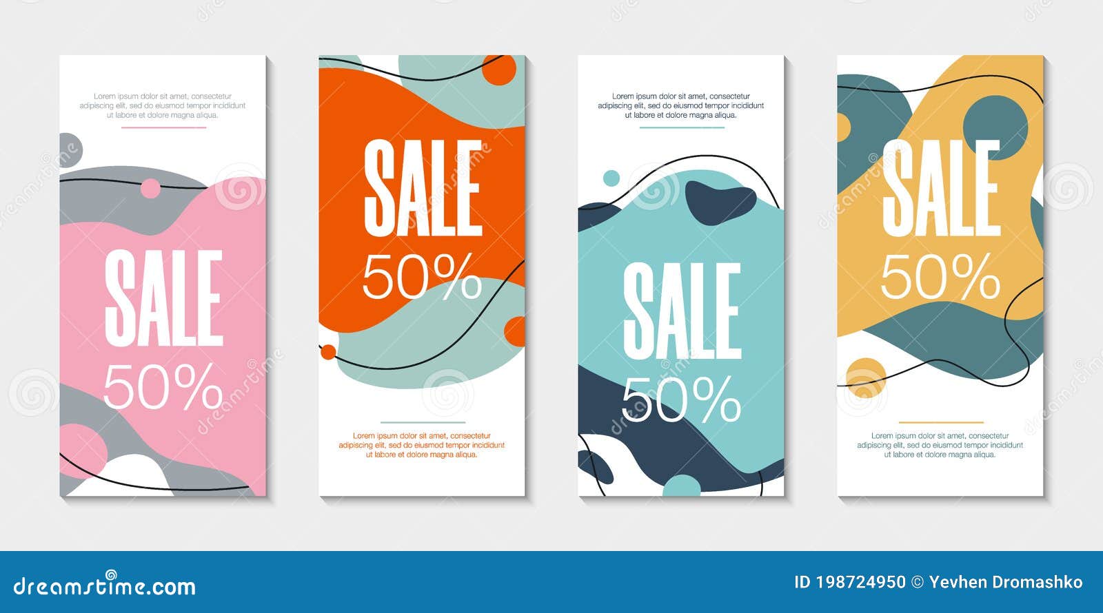 Set of 4 Abstract Modern Graphic Liquid Banners. Dynamical Waves ...