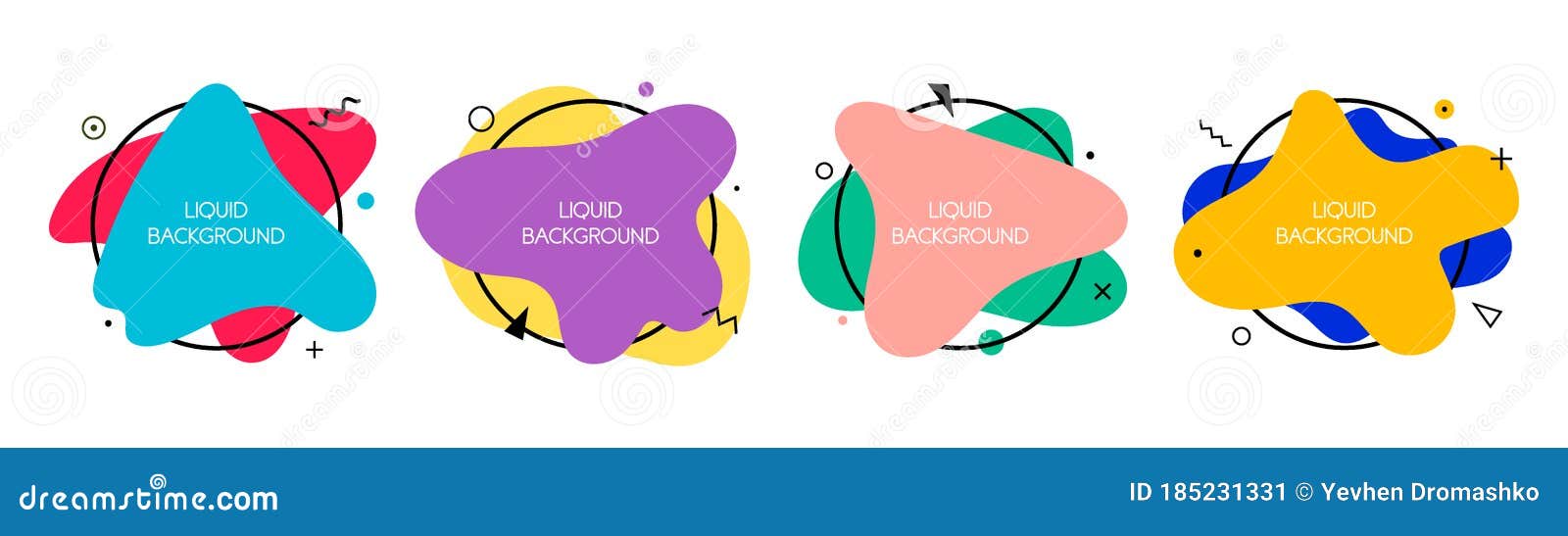 Set of 4 Abstract Modern Graphic Liquid Elements. Dynamical Waves Fluid ...