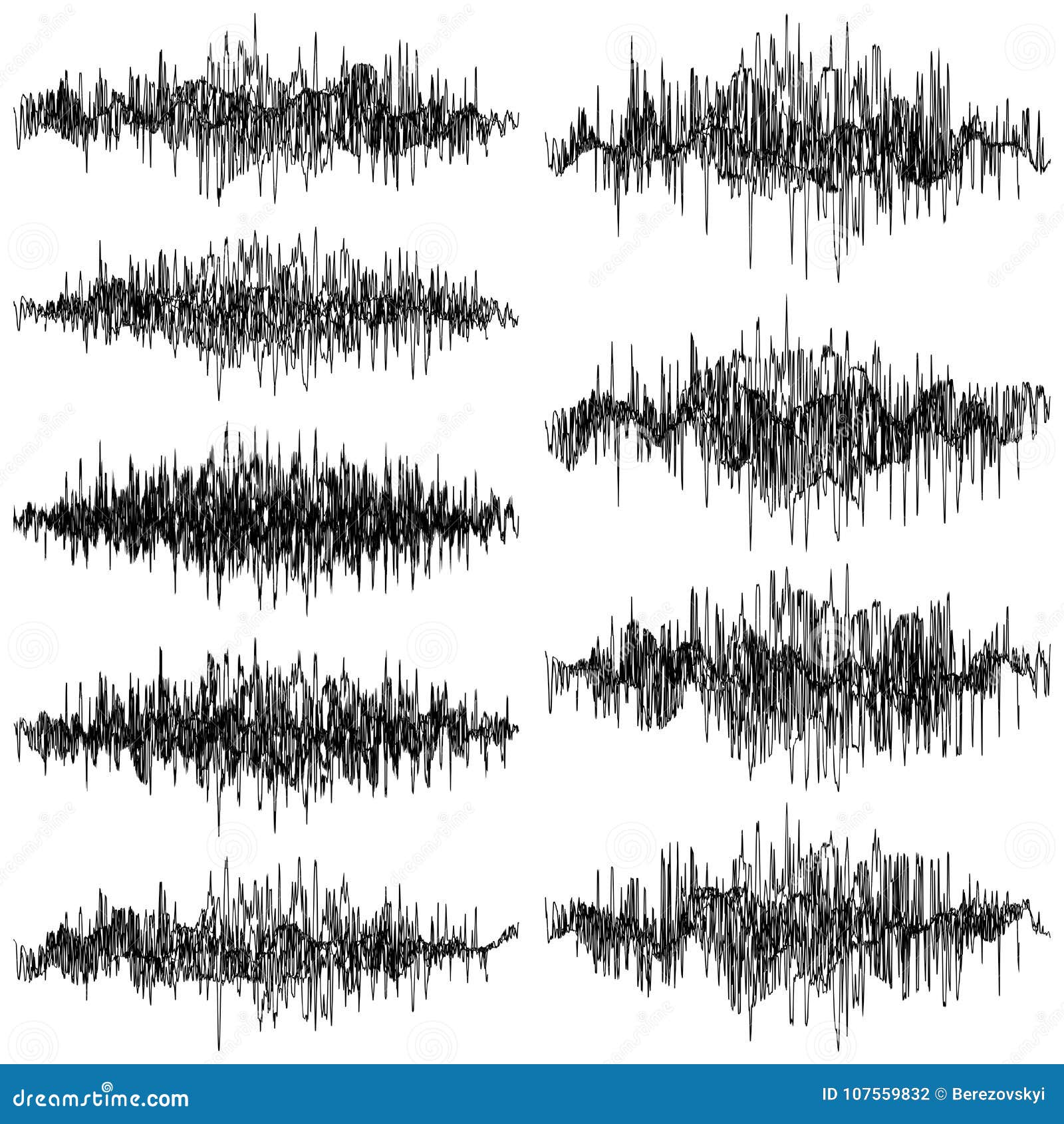 Set of Abstract Monochrome Sound Waves Oscillating Object. EPS 10 ...