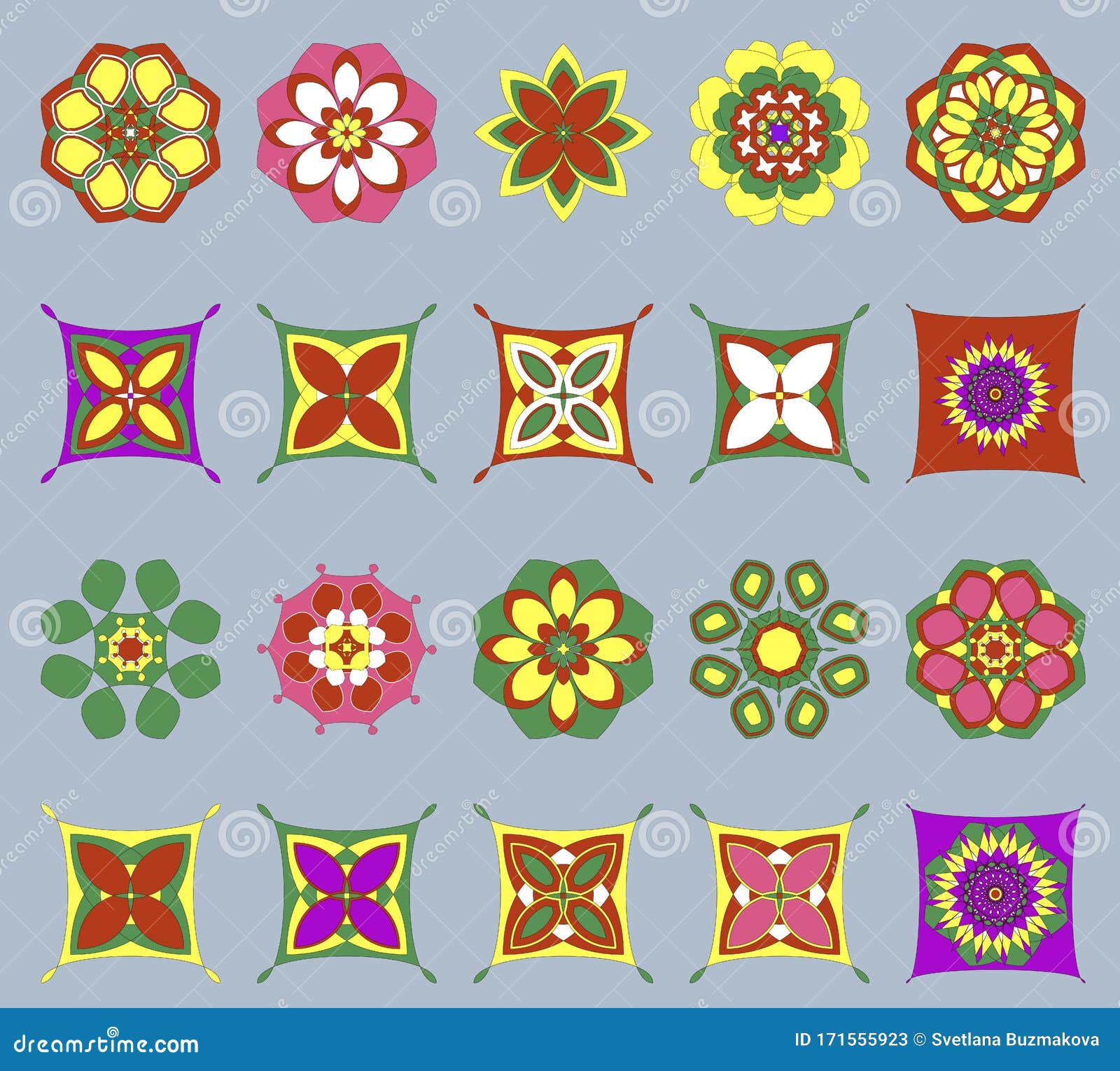 Set of Abstract Multicolor Elements Isolated on Gray Background. Twenty ...