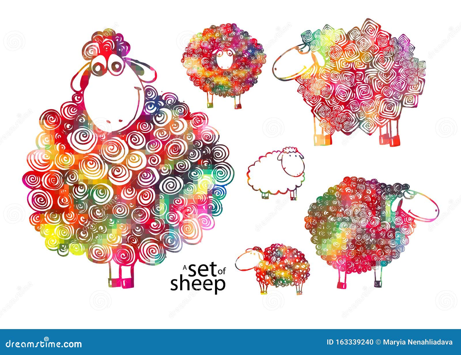 Set of Abstract Multicolored Sheep. Vector Stock Illustration ...