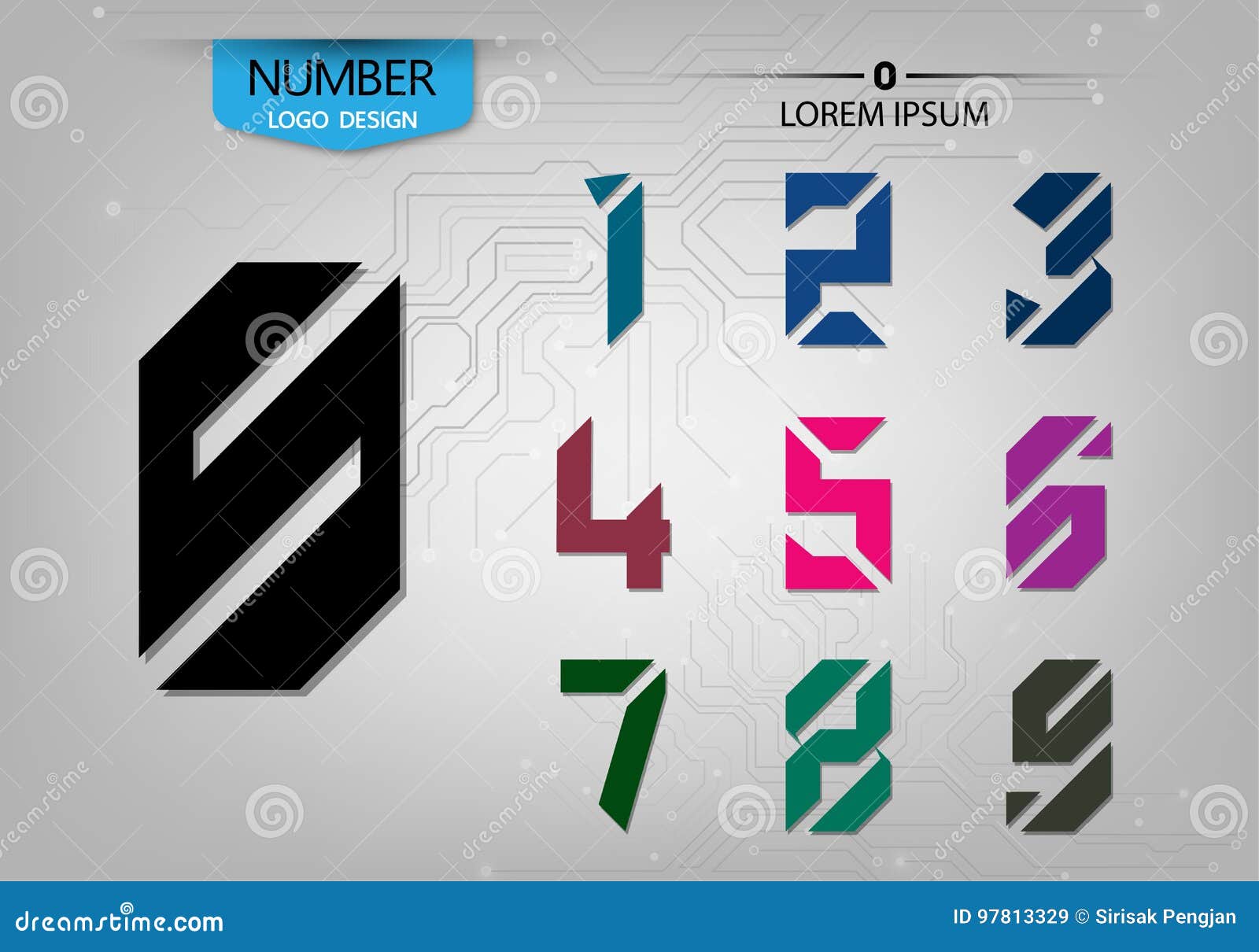 Set of Abstract Numbers Technology is a Colorful Variety Stock Vector ...