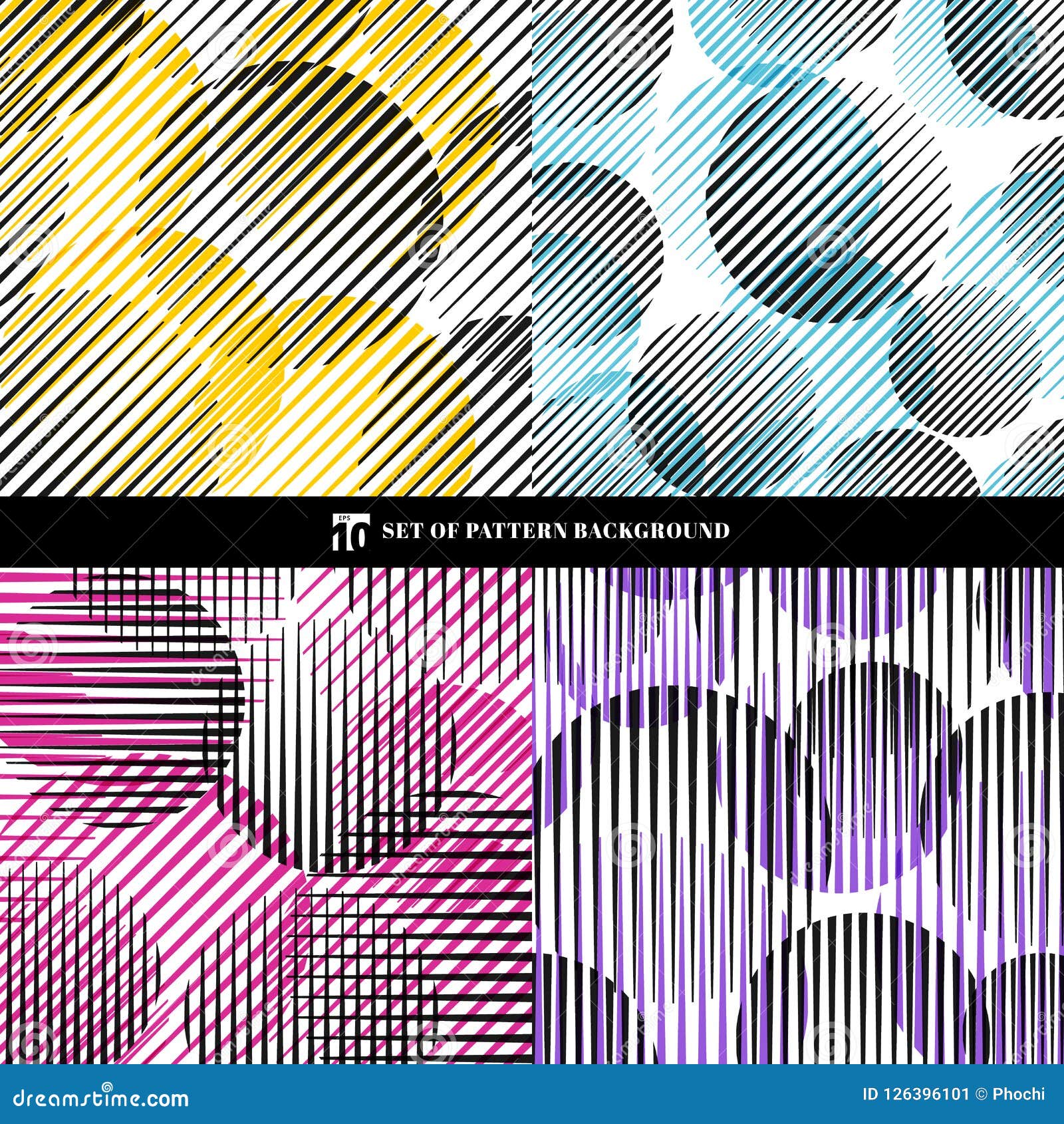 Set of Abstract Oblique Black Stripes Pattern with Speed Lines C Stock ...