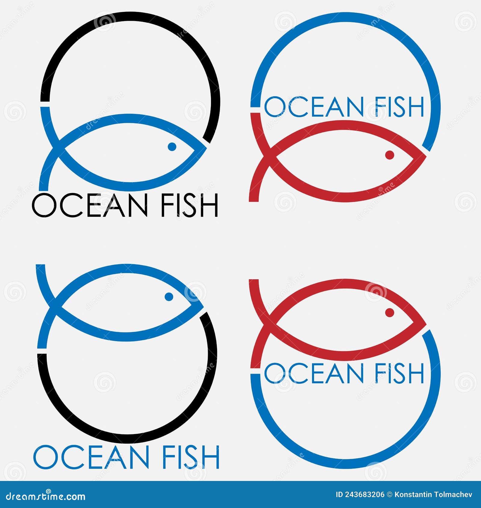 Set of Abstract Ocean Fish Logo in Circle Shape Stock Vector ...