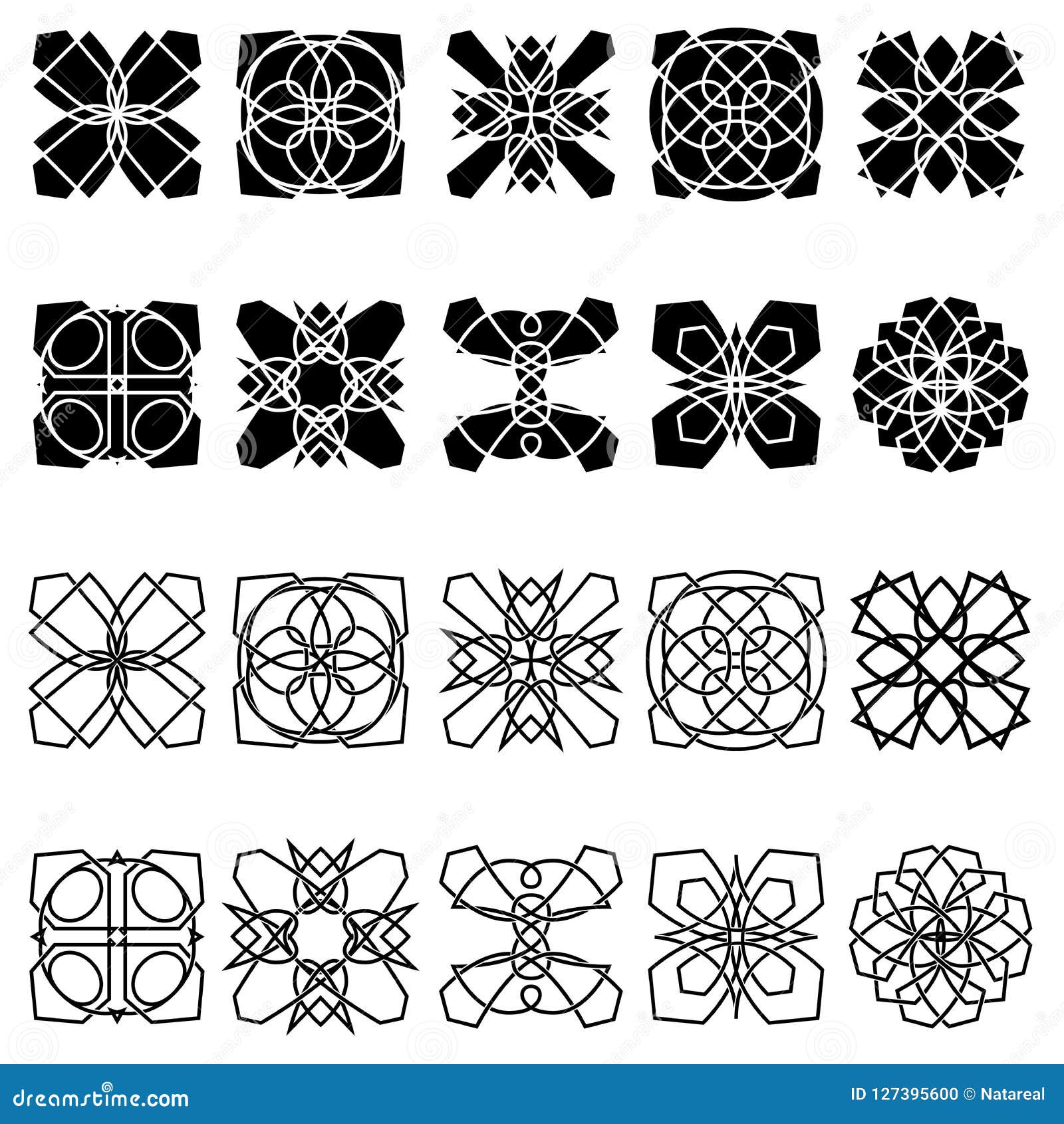 Set of Abstract Ornamental Shapes Stock Illustration - Illustration of ...