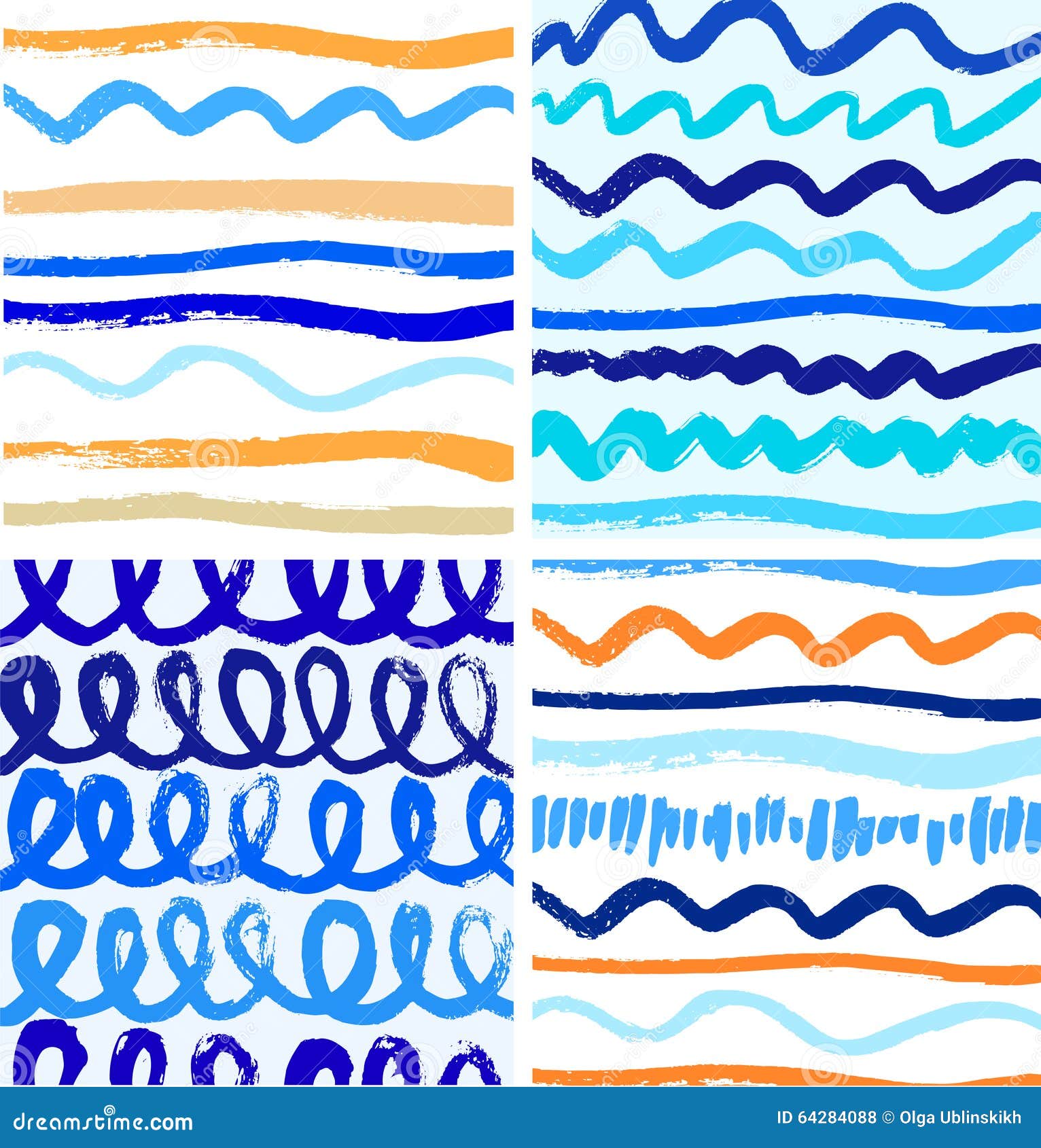 Set of Abstract Paint Patterns with Ink Lines. Stock Vector ...