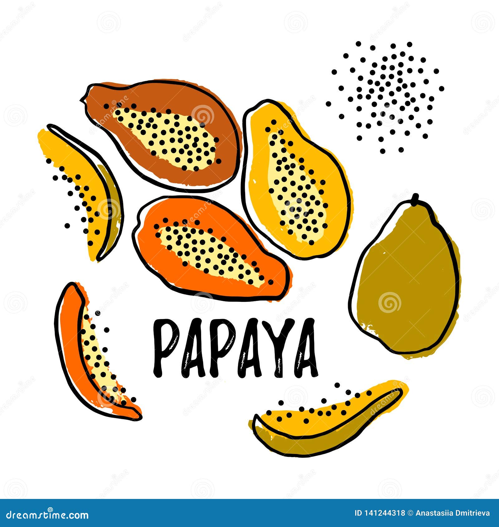 Set of abstract papaya stock vector. Illustration of juicy - 141244318