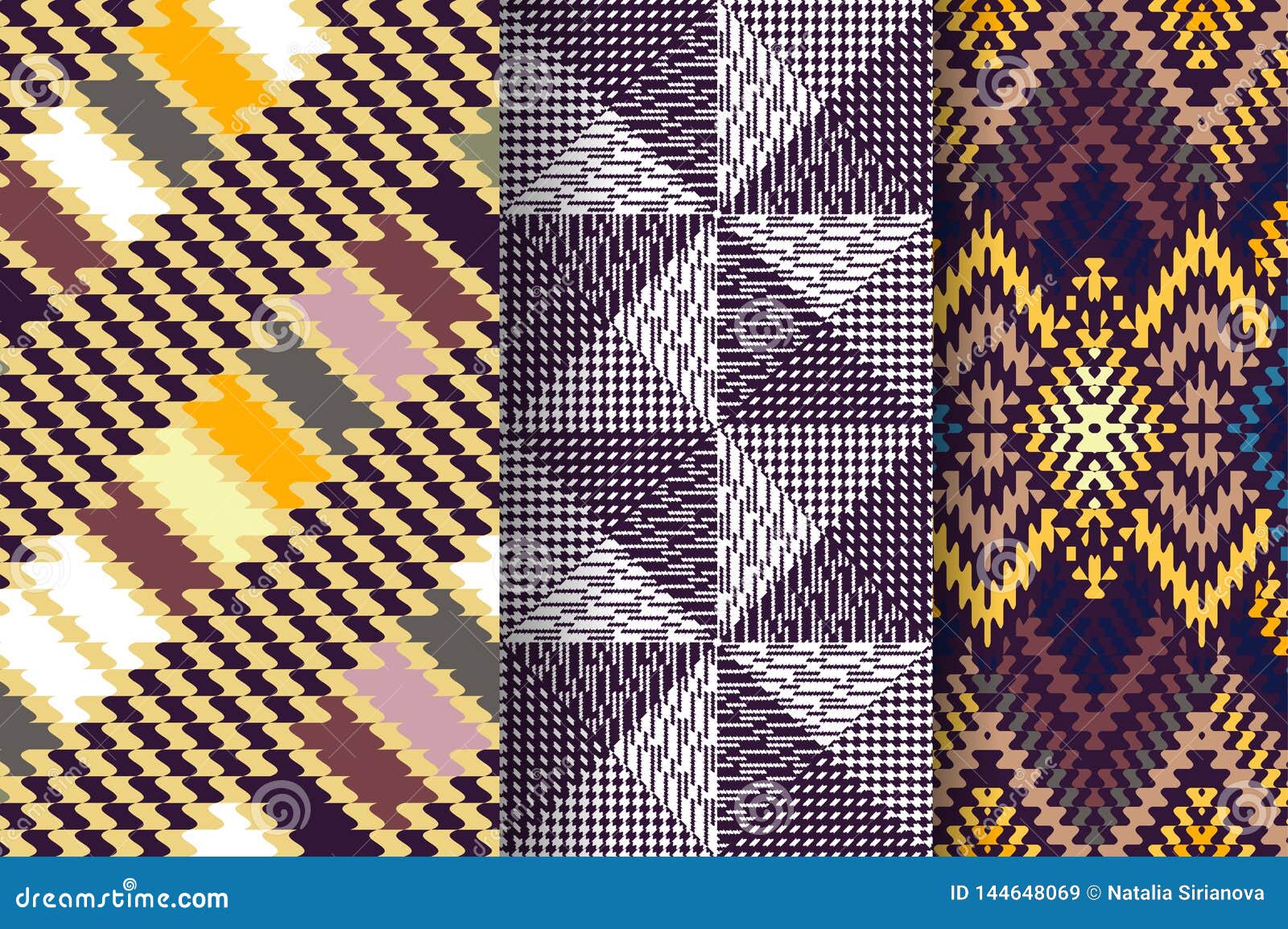 Set of 3 Abstract Patterns, Fabric Textile Pattern Stock Vector ...