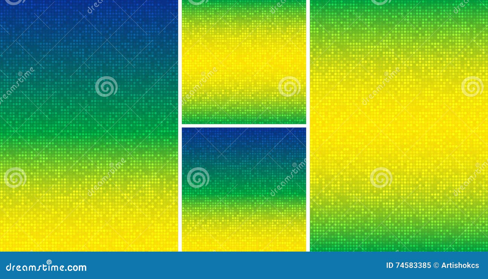 Set of Abstract Pixel Digital Background Using Brazil Flag Colors, A4 ...