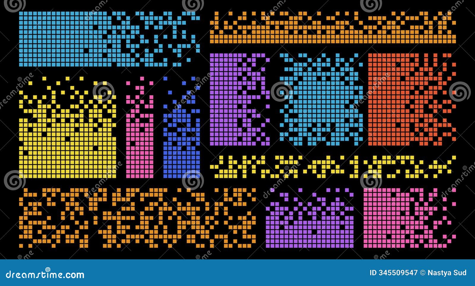 Set of Abstract Pixelated Color Rectangle and Square. Multicolor ...