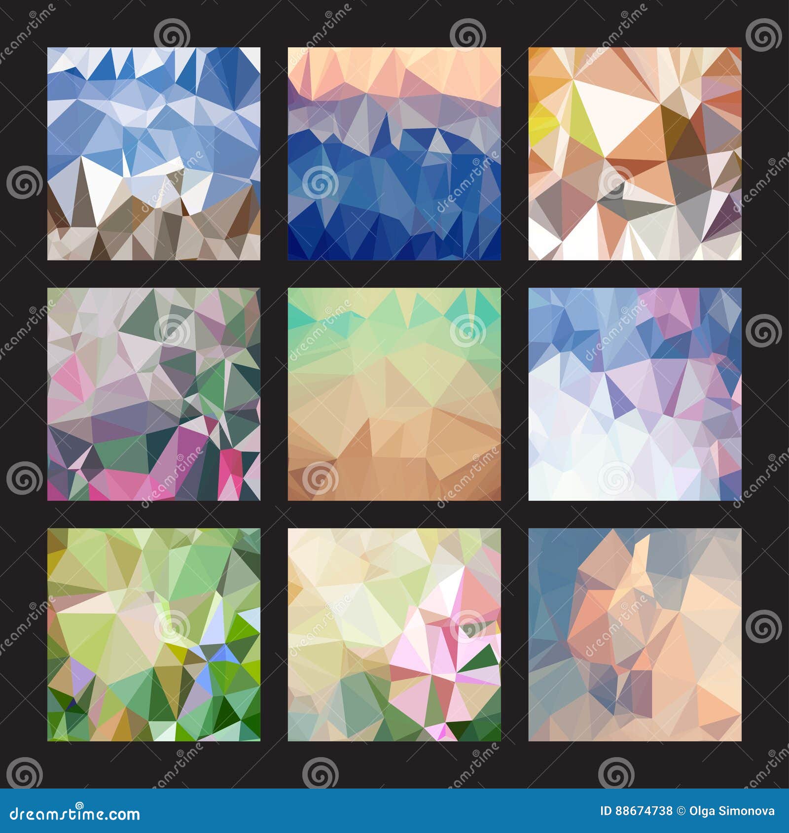 Set of 9 Abstract Polygonal Backgrounds. Stock Illustration ...