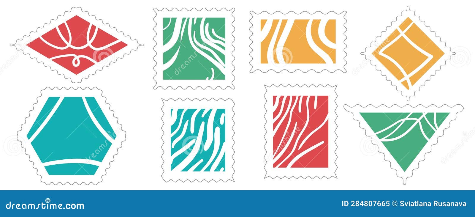 A Set of Abstract Postage Stamps in Calm Colors and a White Pattern. a ...