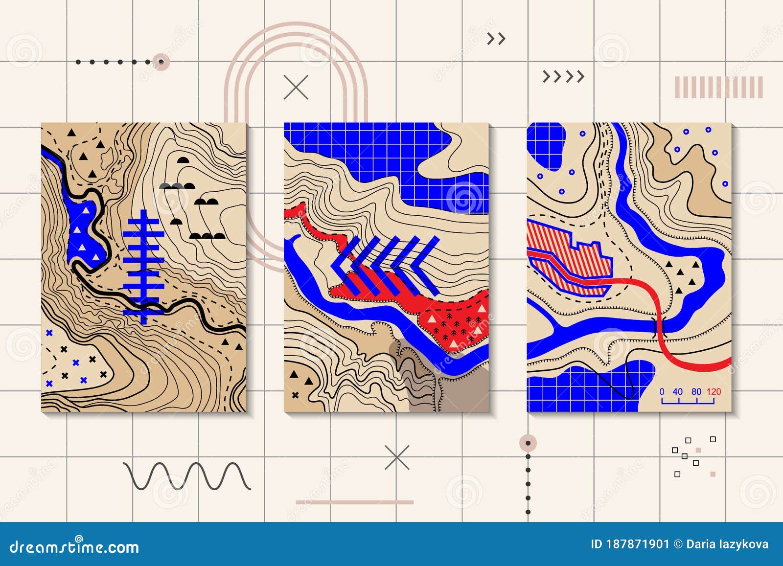 A Set of Abstract Posters Made in the Style of Topographic Maps. Stock ...
