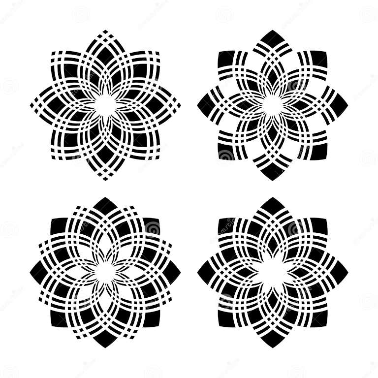 Abstract Radial Floral Patterns Set. Decorative Design Elements Stock ...