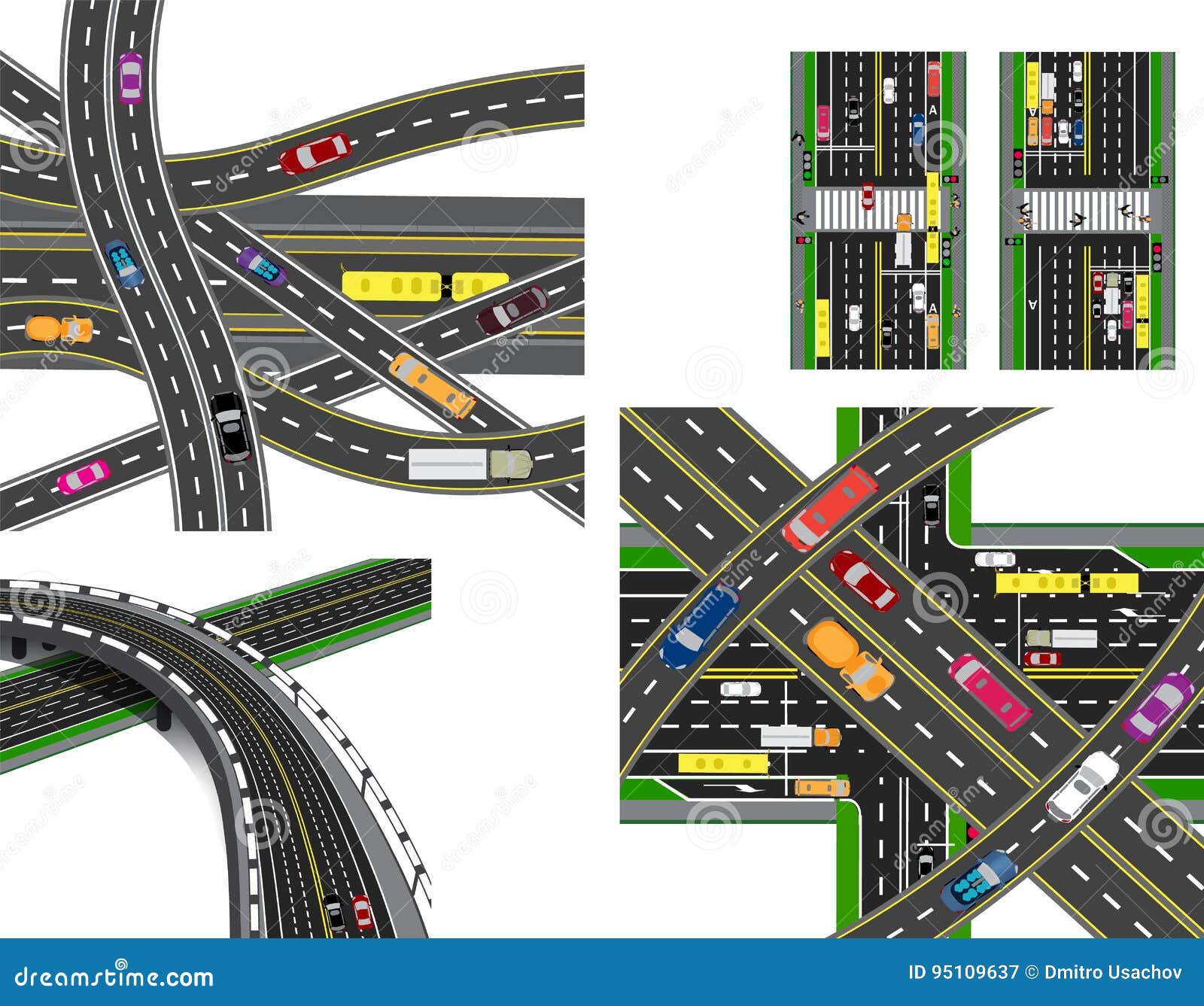 Set of Abstract Road Junction. Crossing of Various Roads. Transport ...