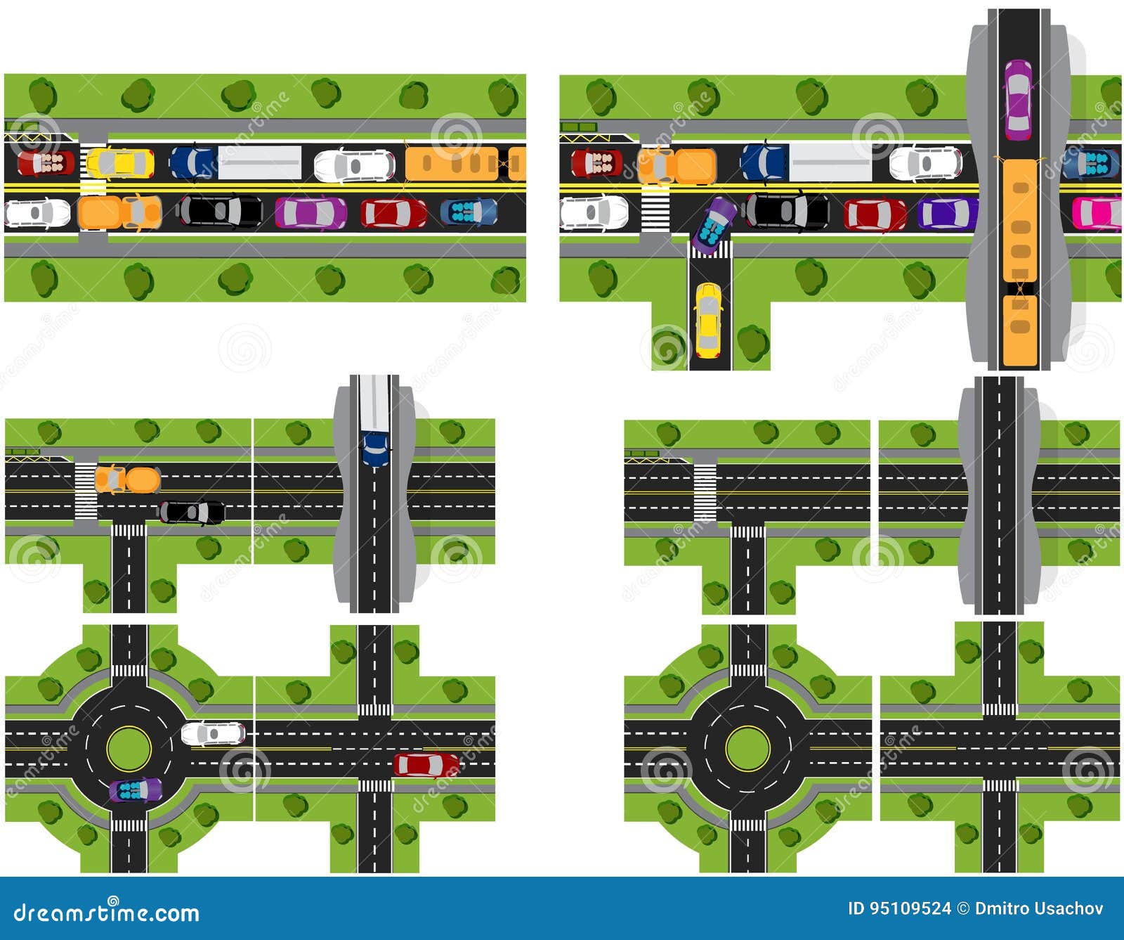 Set of Abstract Road Junctions. Crossroads of Various Roads Stock ...