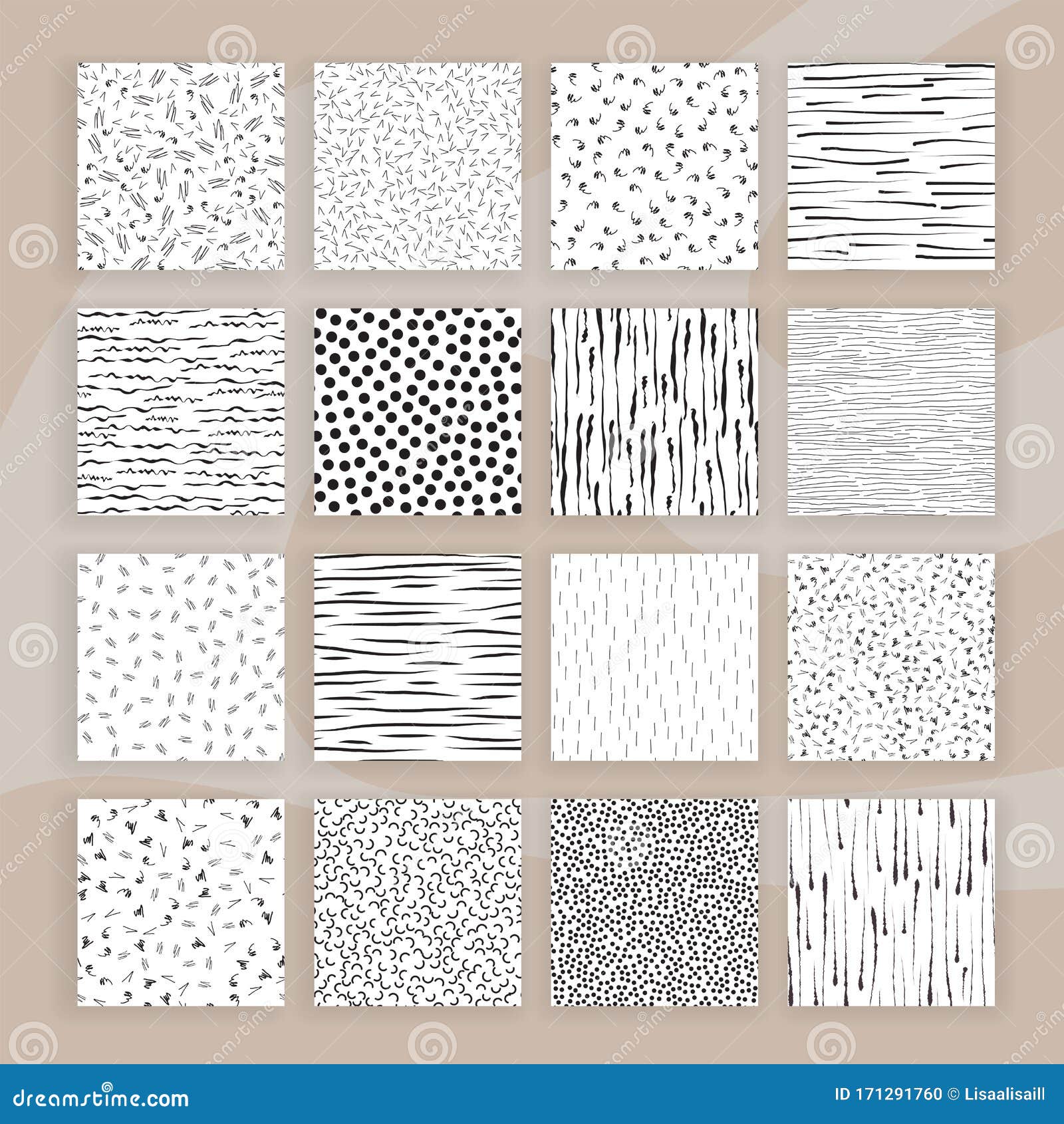 Set of Abstract Samless Patterns of Doodles, Lines, Memphis Elements ...