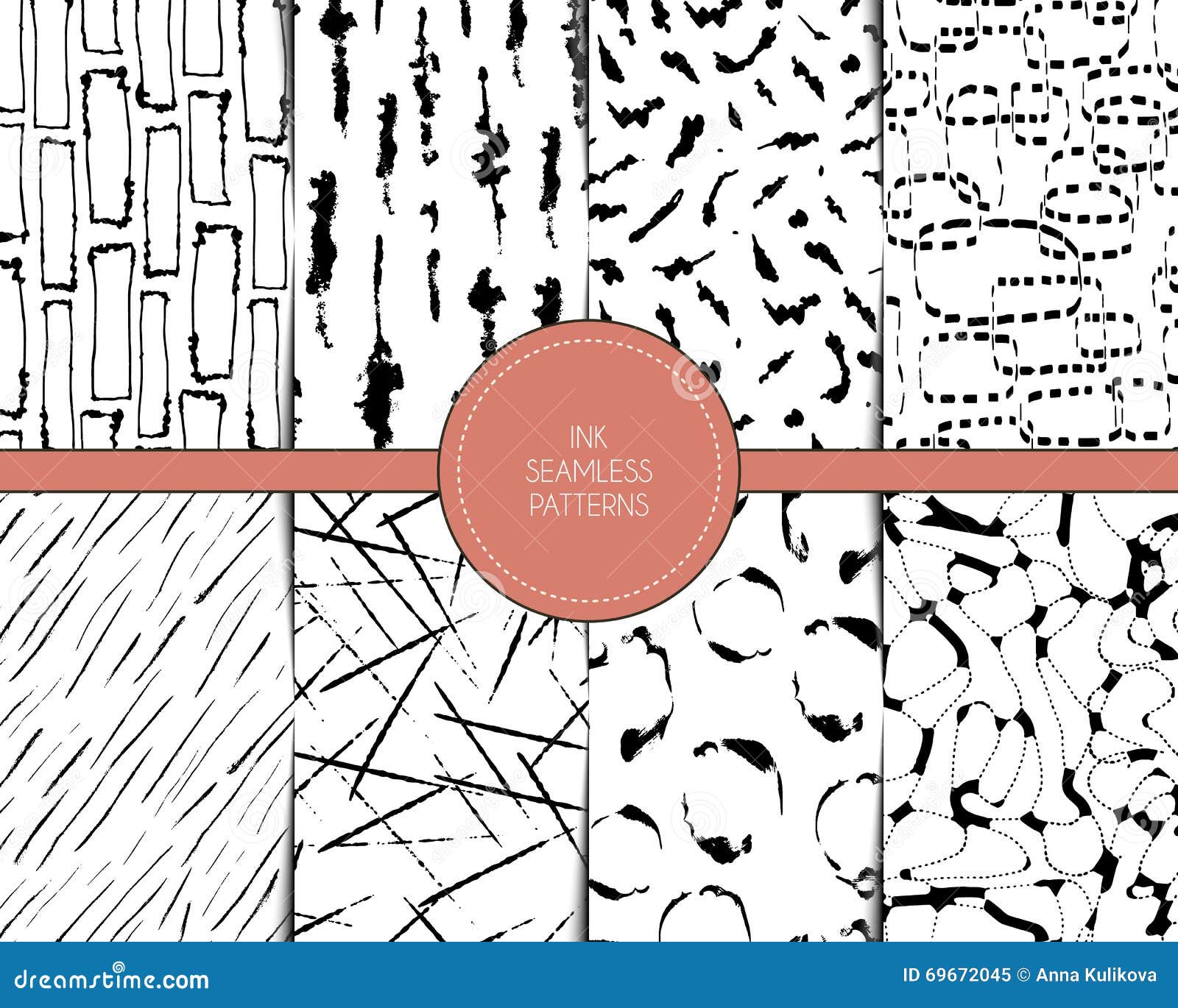 Set of Abstract Seamless Ink Patterns on White Stock Vector ...